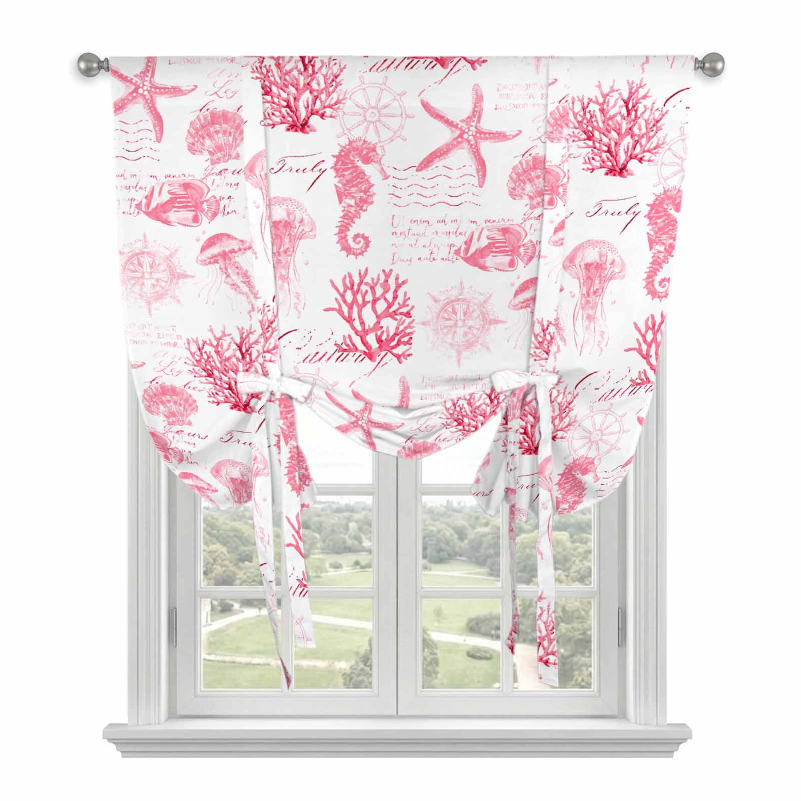 Tie Up Curtains for Windows Pink Jellyfish Valance Adjustable Balloon ...