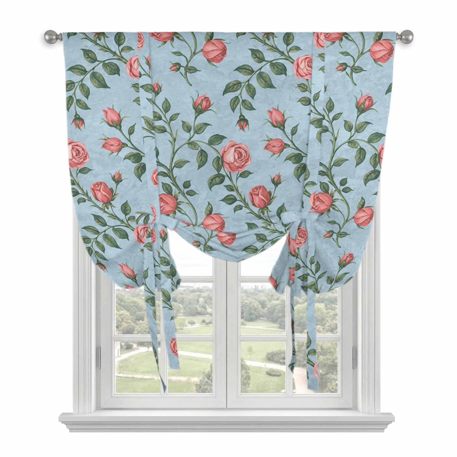Tie Up Curtains for Windows Pink Rose Valance Adjustable Balloon ...