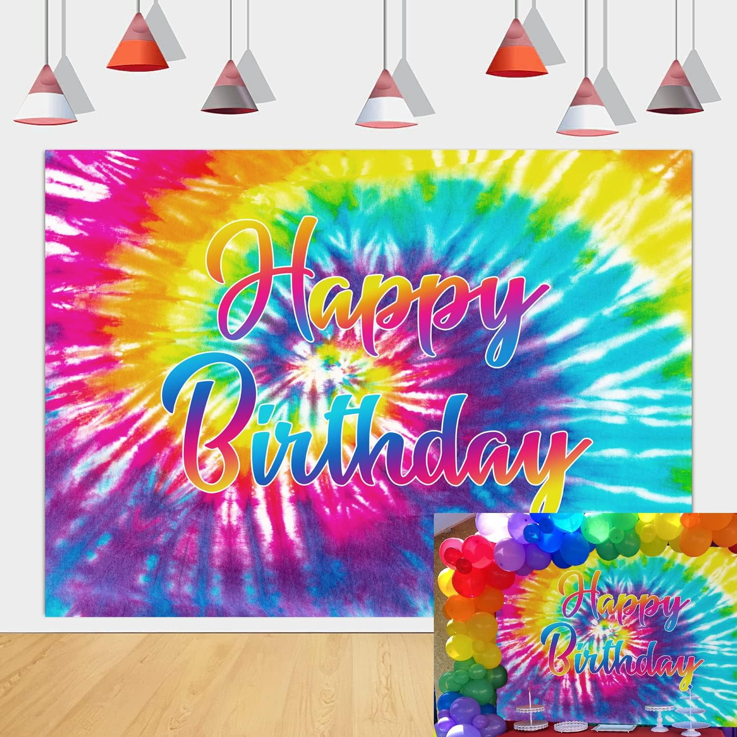 Tie Dye Birthday Backdrop 60's Hippie Theme Happy Birthday Photography ...