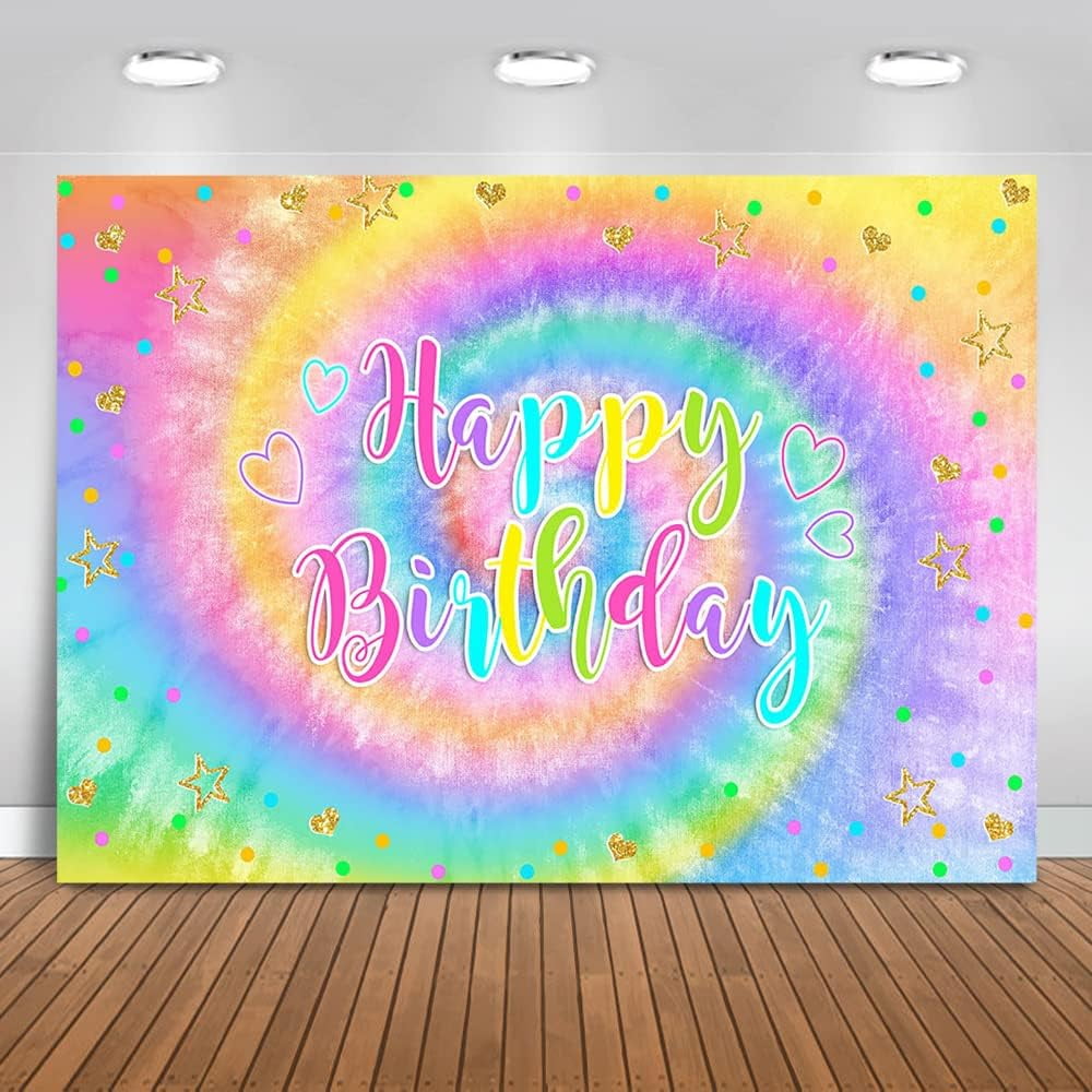 Tie Dye Birthday Backdrop Colorful Rainbow Paint Birthday Background ...