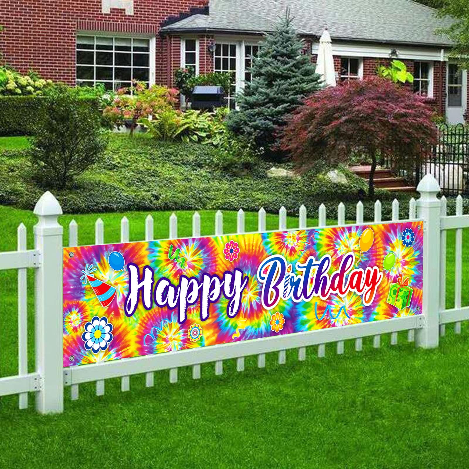 Tie Dye Birthday Banner Tie-Dye Themed Happy Birthday Background Tie ...