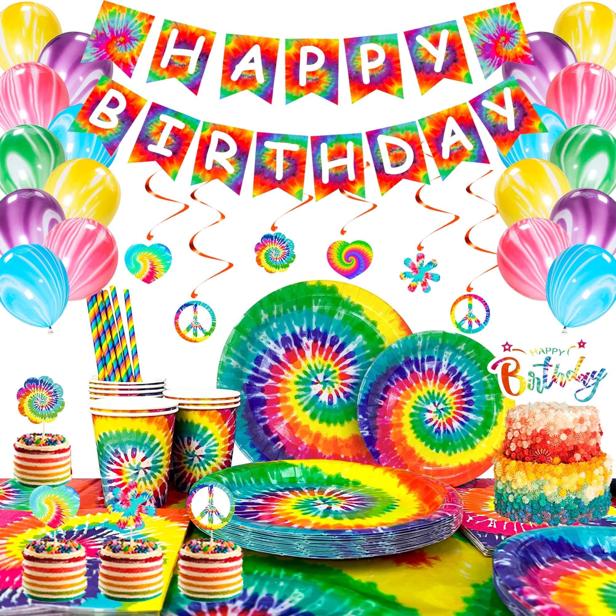 Tie Dye Birthday Party Supplies, 113pcs Tie Dye Party Tableware ...