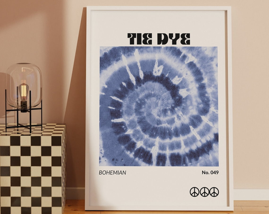 Tie Dye Blue Spirals Print - Hippie Style Bohemian Print Boho Art, On ...