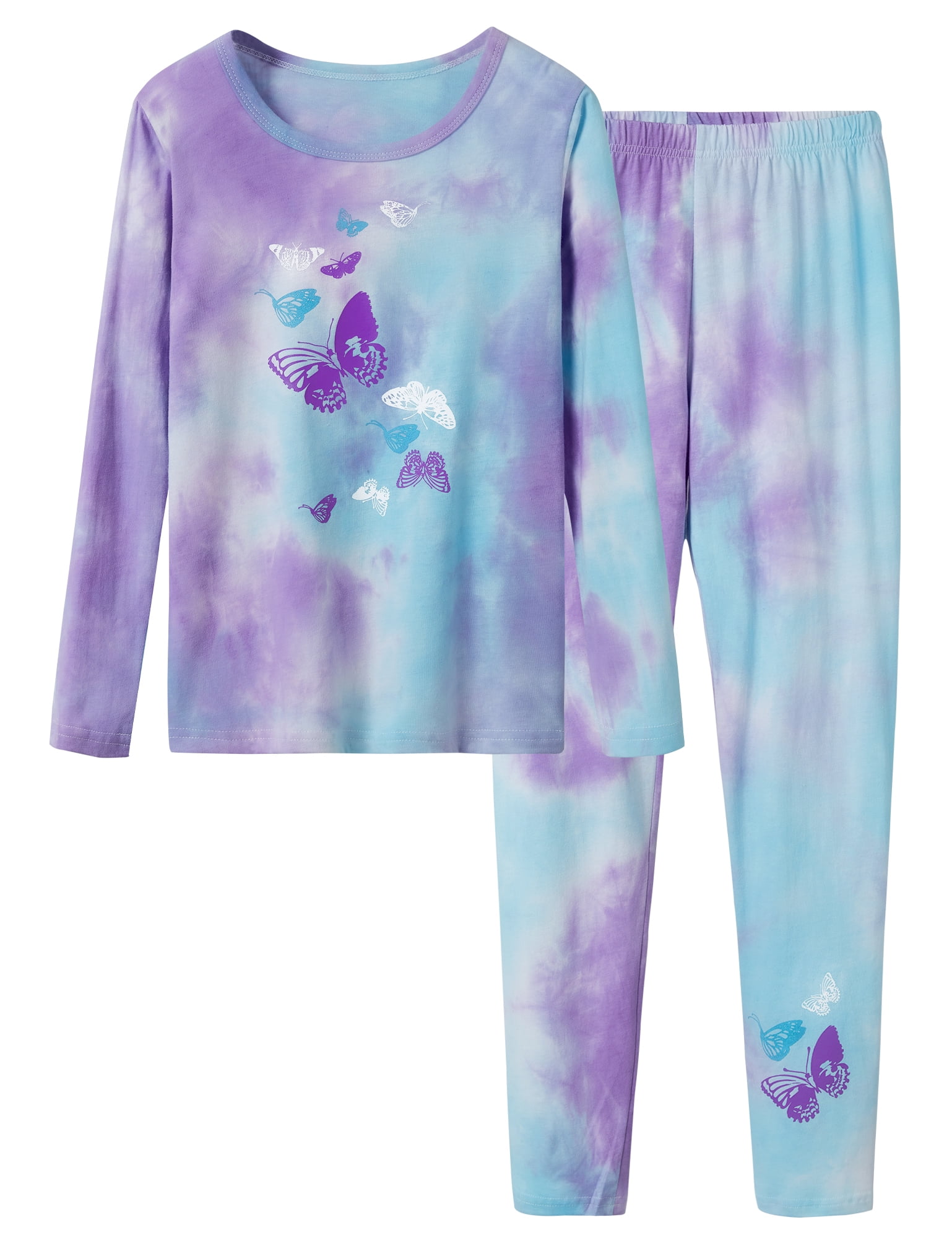 Beezizac Tie Dye Butterfly Pajama Set, Girls Sizes 4T-18, Cozy Cotton Loungewear for Fall ...