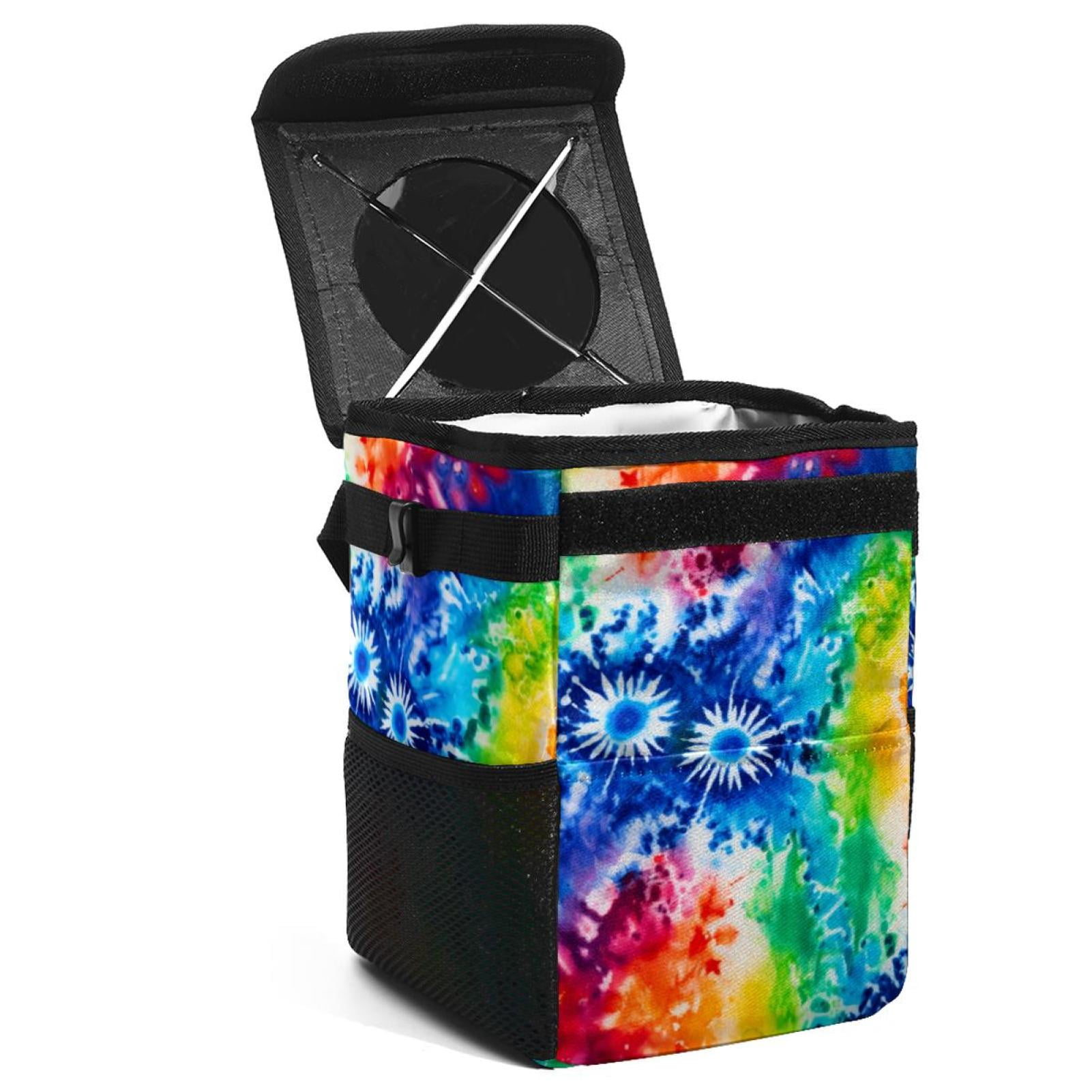 Tie Dye Car Trash Bin - Foldable with Lid, Leak-Proof, Hanging Storage ...