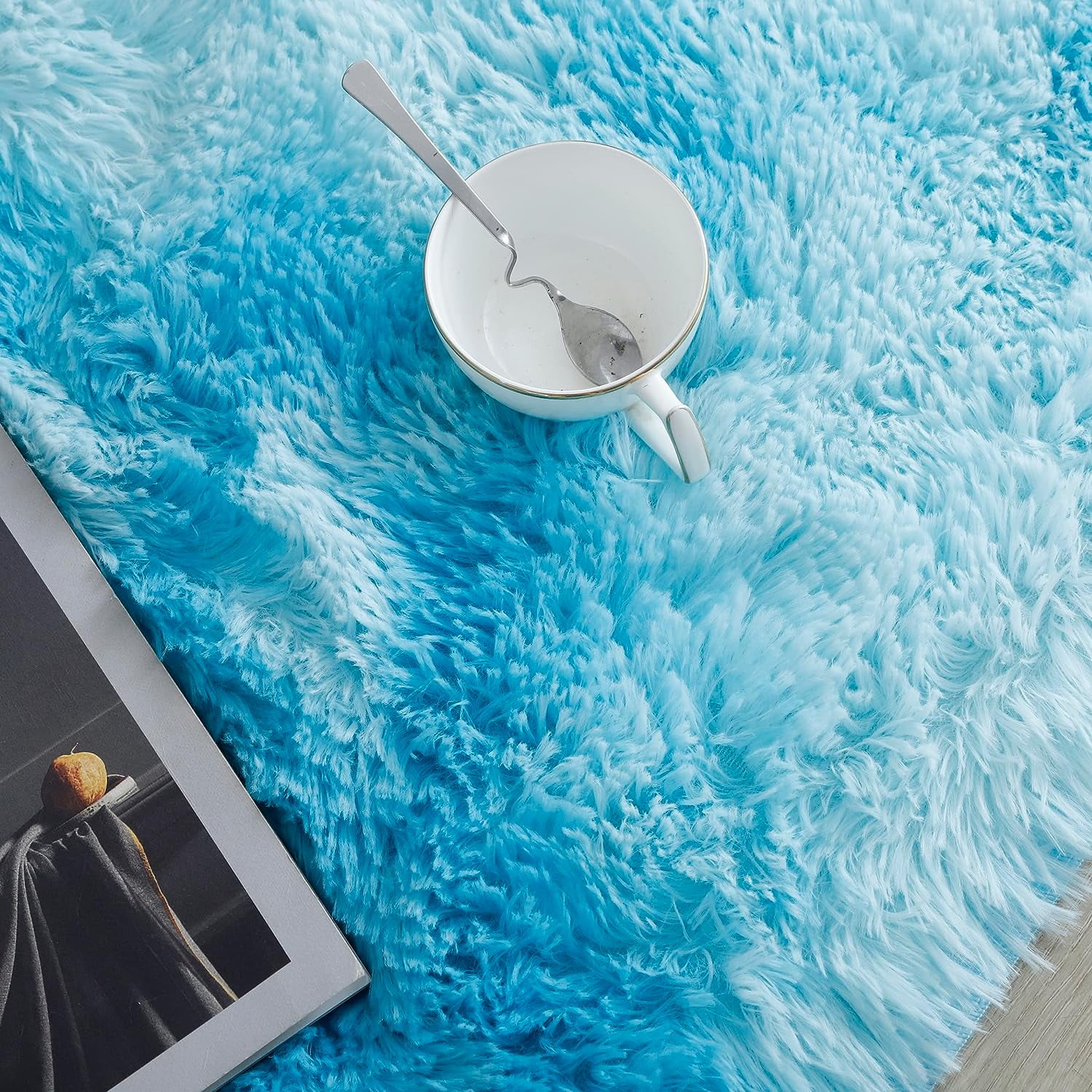 "FuLanDe Tie-Dye Carpet Floor Mat, Blue Fluffy Antiskid Rug, Soft Warm ...