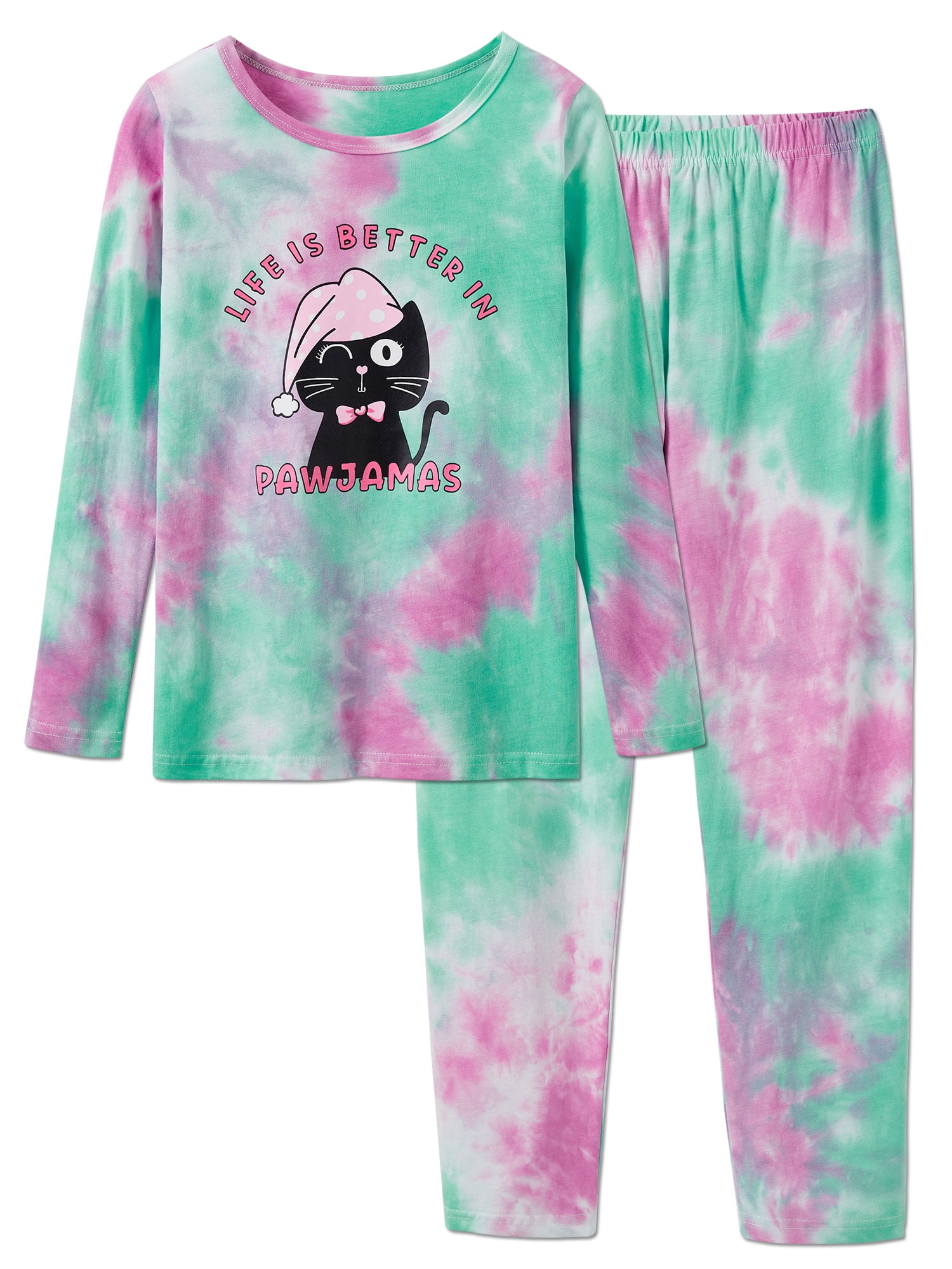 Tie Dye Cat Pajamas for Teen Girls Cute Long Sleeve & Pants 2 Piece ...