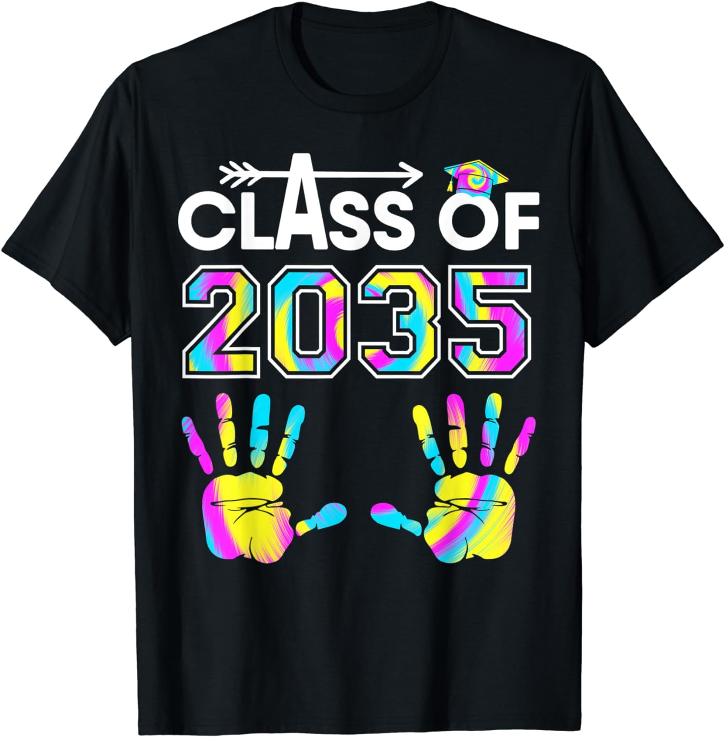 Tie Dye Class Of 2035 Kindergarten Handprint Grow With Me Cotton T ...