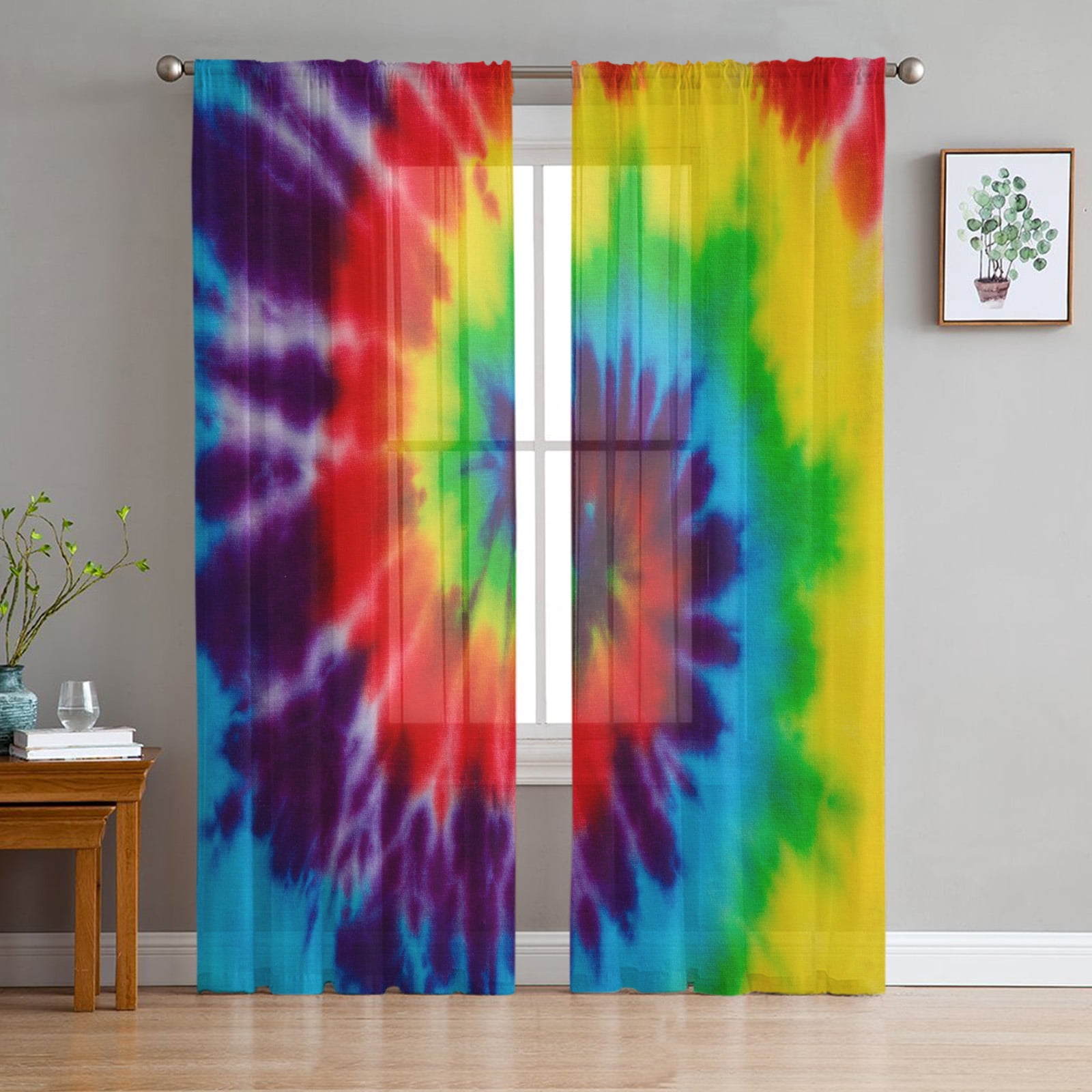 Tie-Dye Color Ethnic Style Tulle Curtains for Living Room Bedroom ...