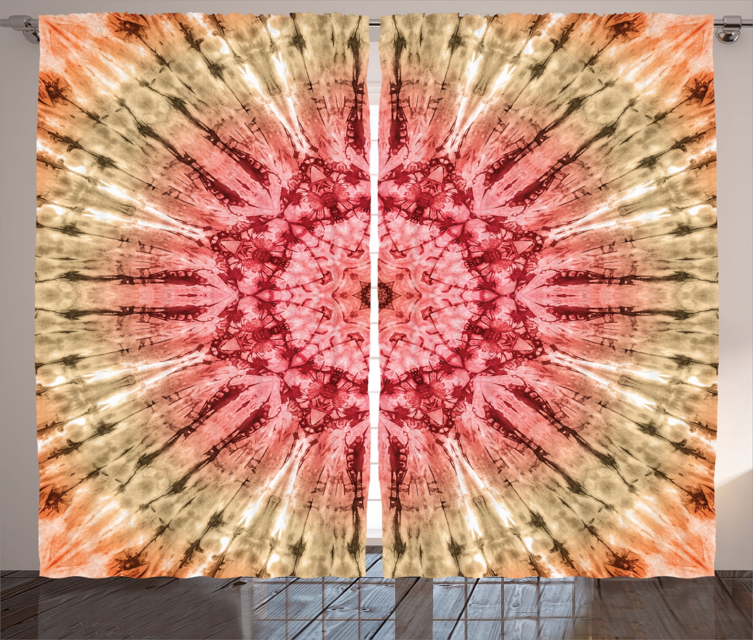 Ambesonne Batik Curtains 2 Panel Set, Batik Hippie Red Brown, 108" x 90 ...