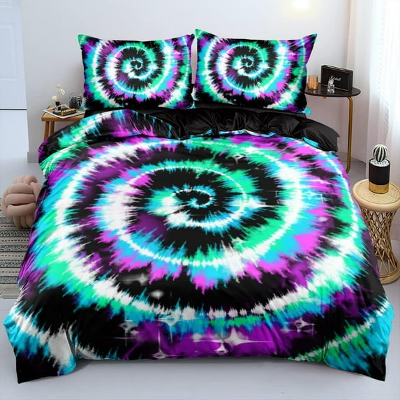Tie Dye Duvet Cover Set Queen Size Purple Blue Bed Girls Comforter and ...