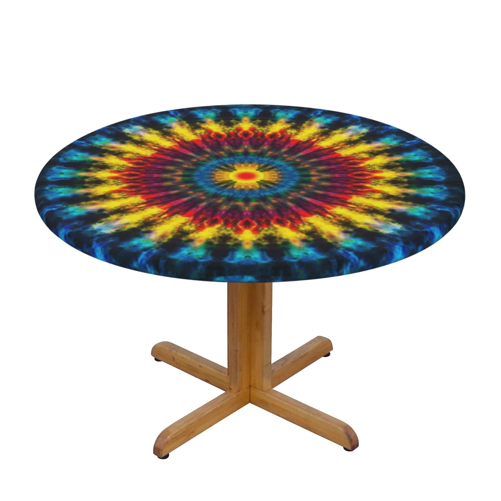 Tie Dye Fitted Tablecloth Round with Elastic Edged, Waterproof Wipe ...
