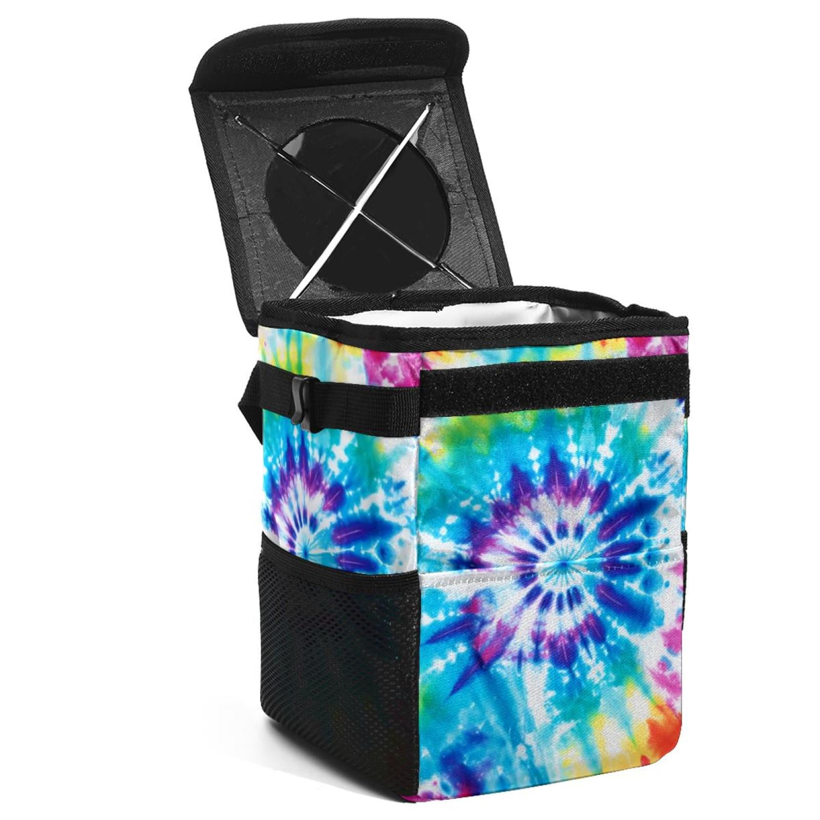Tie Dye Foldable Car Garbage Can with Lid - Leak-proof Hanging Storage ...