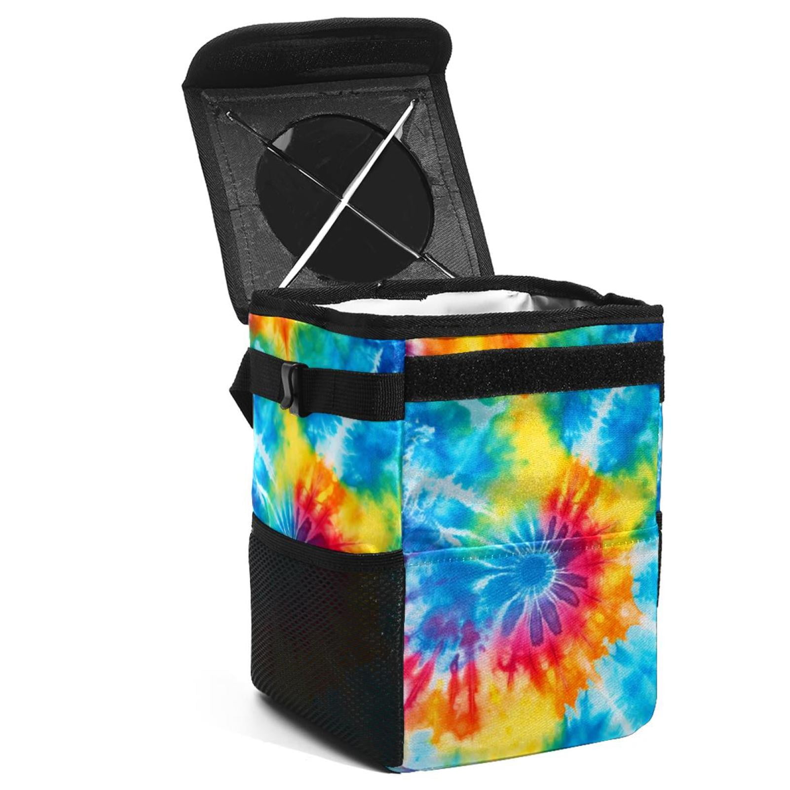 Tie Dye Foldable Car Trash Can with Lid, Leak-Proof Mini Trash Can ...