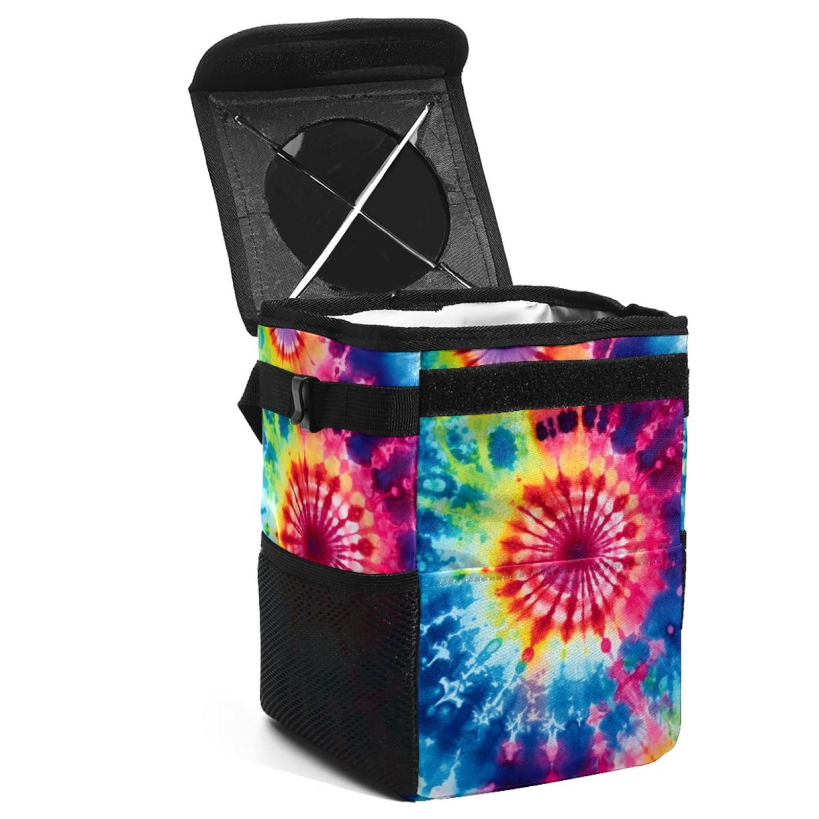 Tie Dye Foldable Car Trash Can with Lid, Leak-Proof, and Hanging ...
