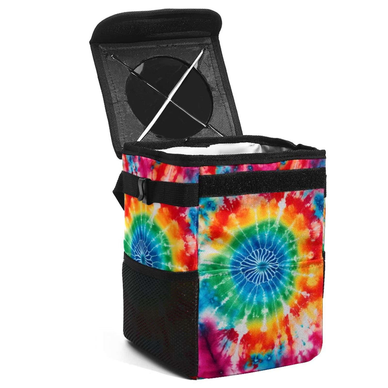 Tie Dye Foldable Car Trash Can with Lid and Leak-Proof Hanging Storage ...