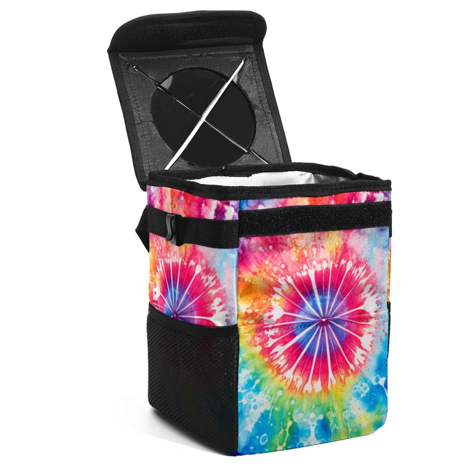 Tie Dye Foldable, with Lid, Leak-proof, Hanging Car Trash Can Garbage ...