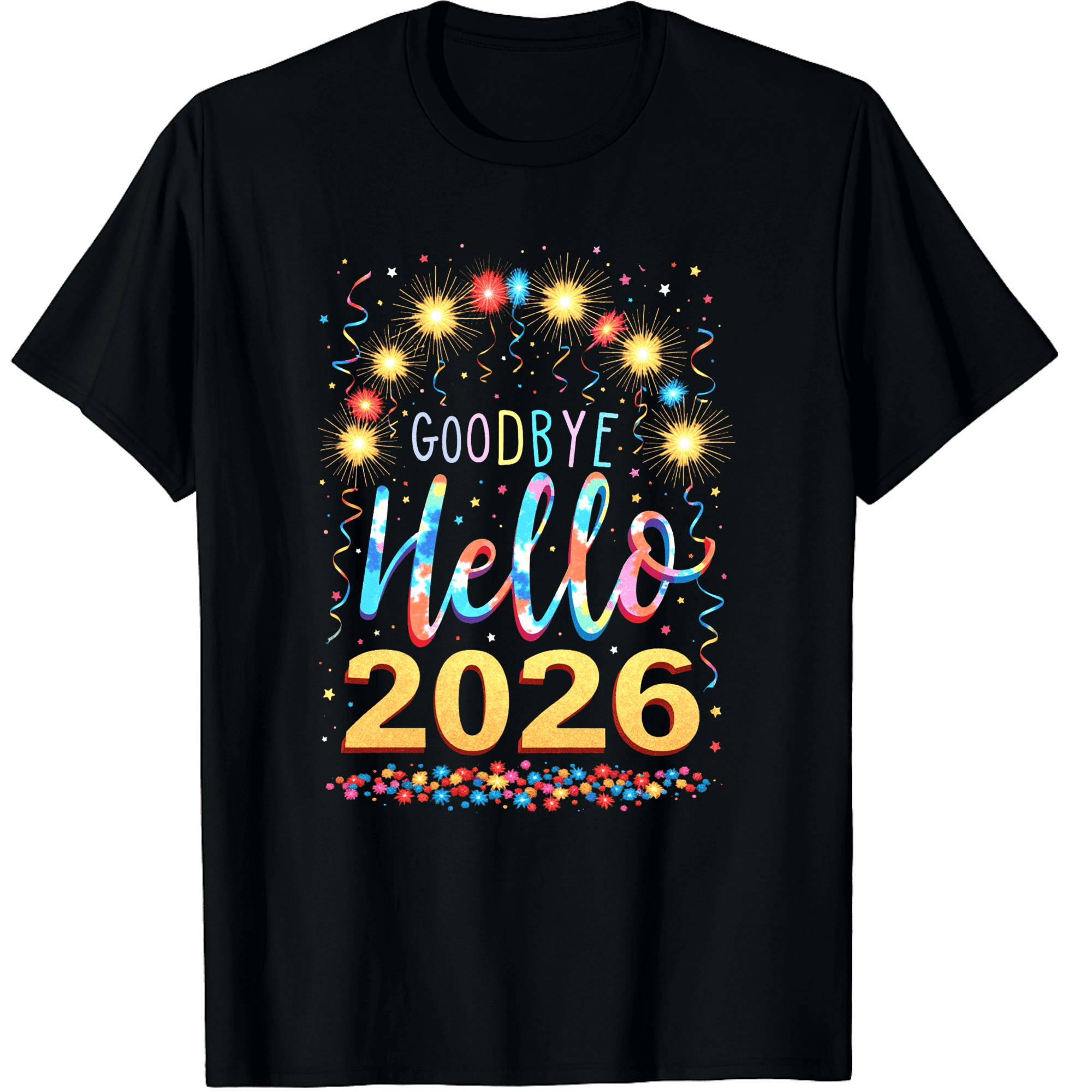 Tie Dye Goodbye 2025 Hello 2026 Xmas Happy New Year 2026 Graphic Tee T ...