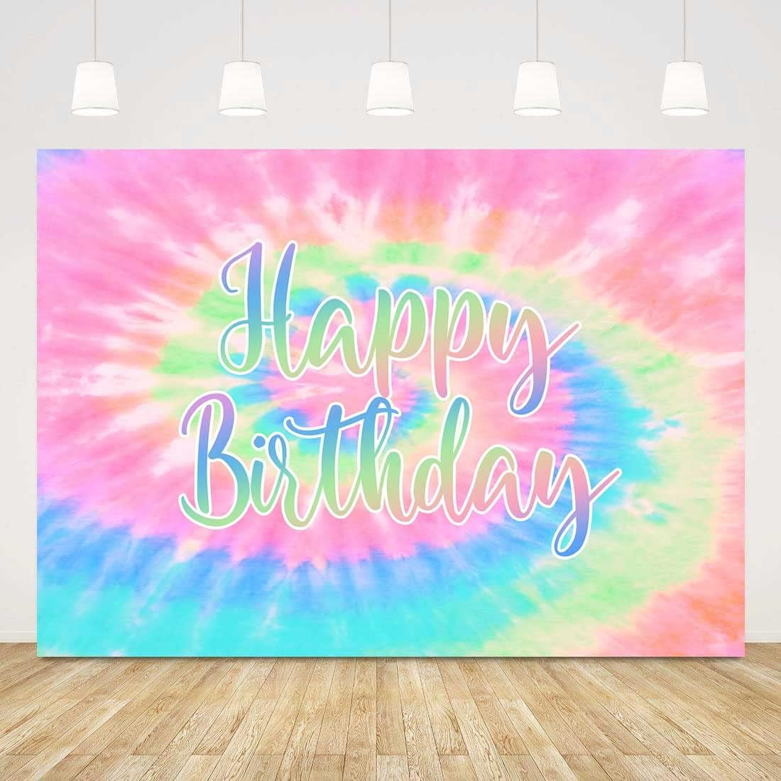 Tie Dye Happy Birthday Backdrop Macaron Pastel Girls Birthday ...