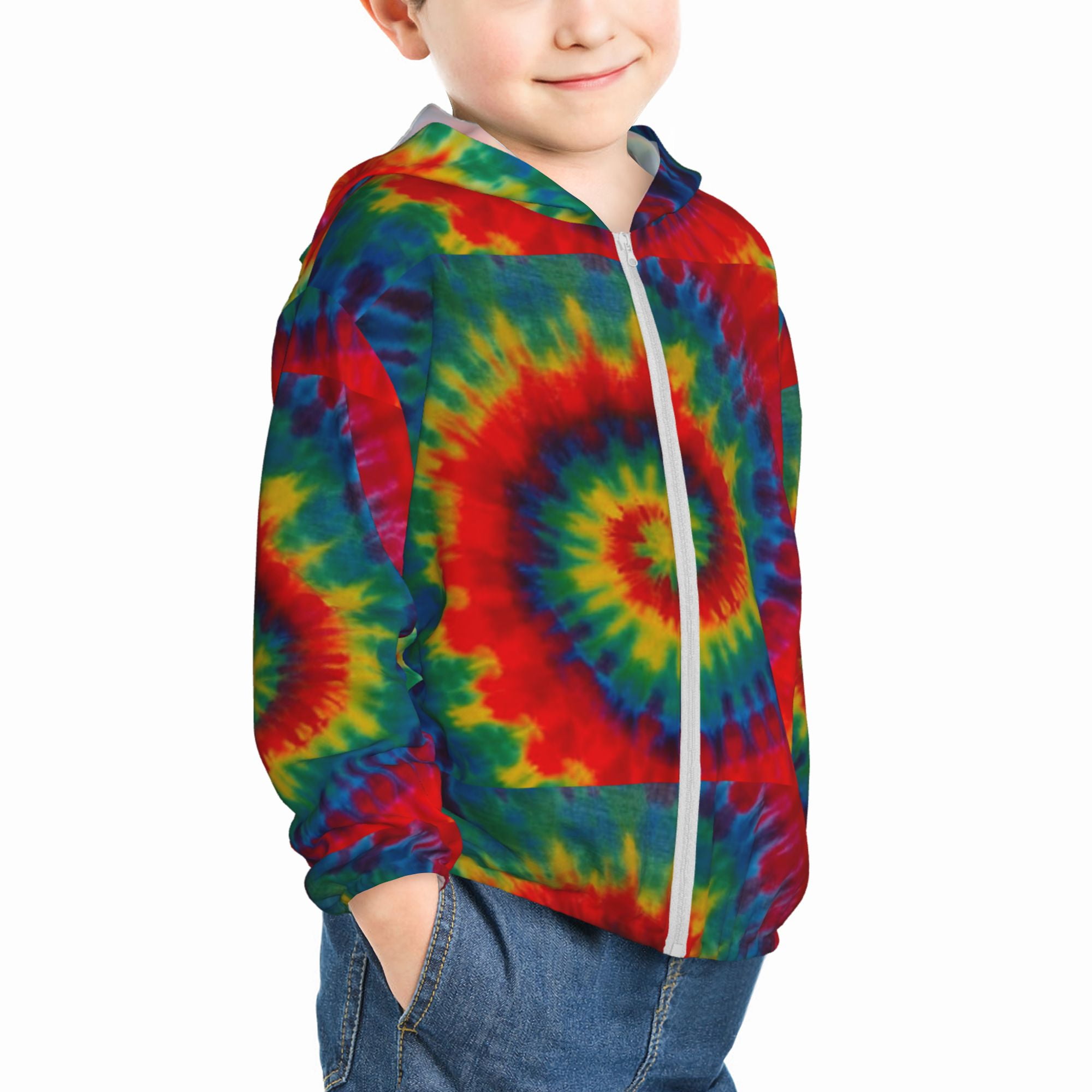 Tie Dye Kids Zip-Up Hoodie Girls Boys Sun Protection Jacket Hooded Cooling Shirt - Walmart.com
