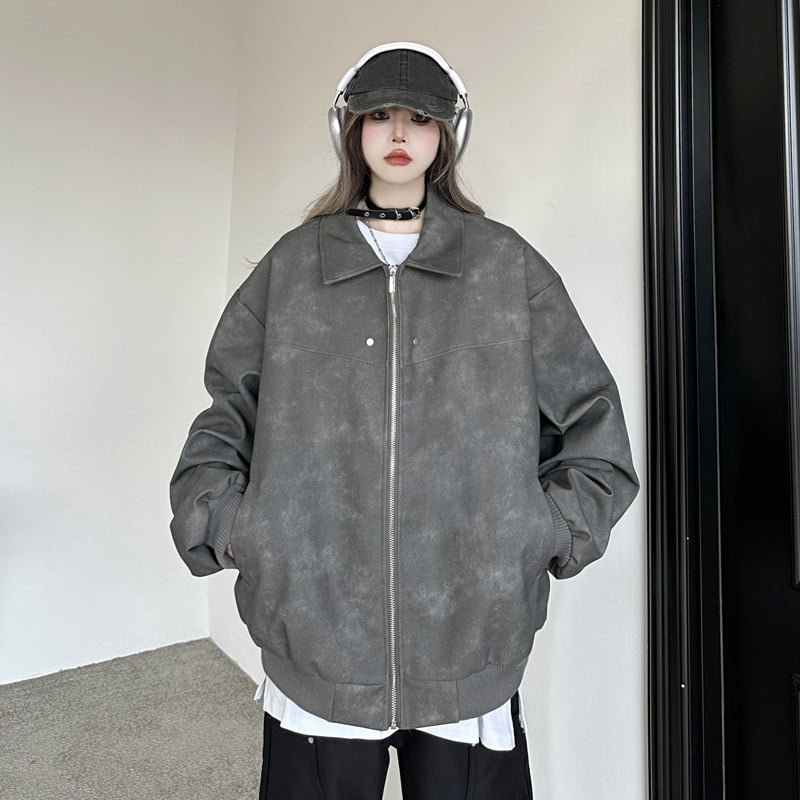 Tie Dye Motorcycle Wind Zipper Jacket Women Oversized Boyfriend Chic ...