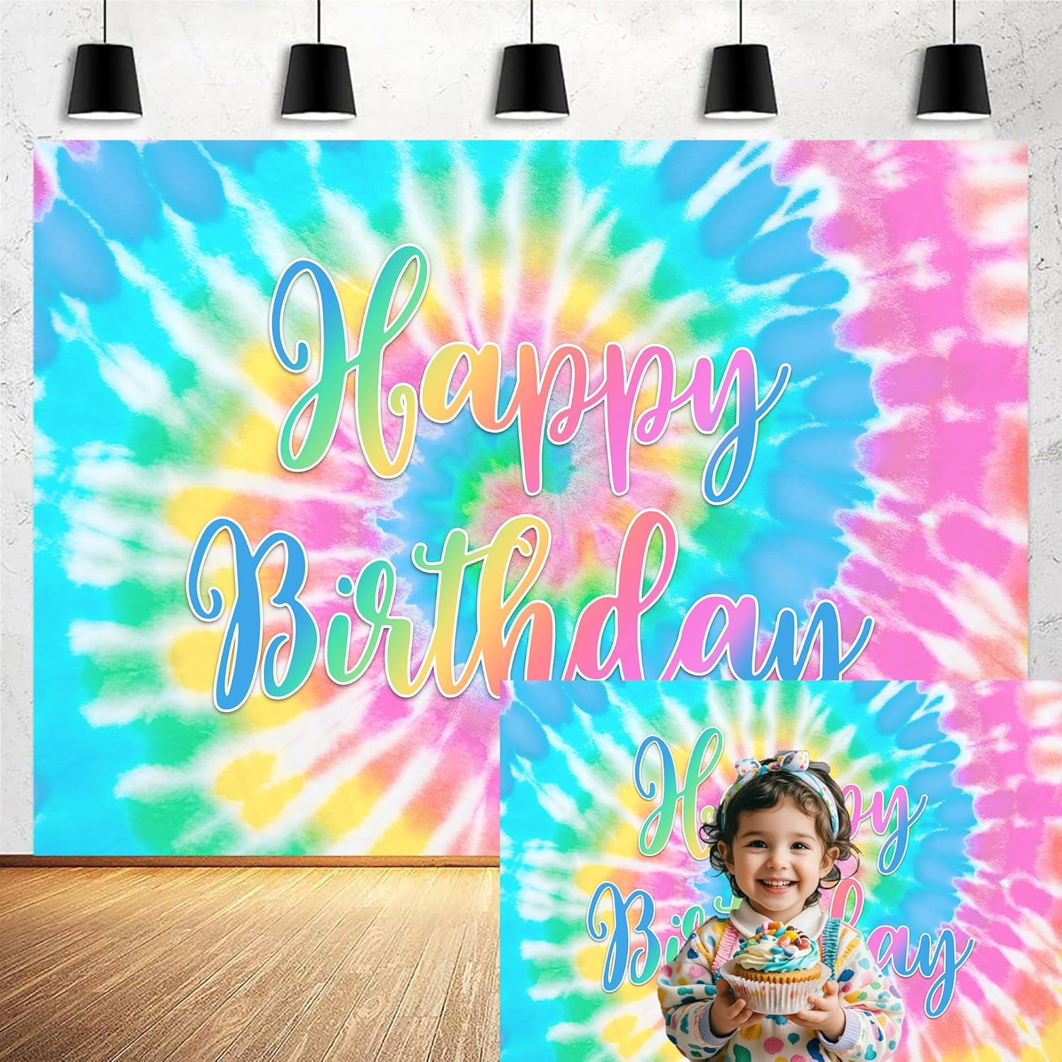 Tie Dye Party Birthday Backdrop Watercolor Rainbow 60's Hippie Theme ...