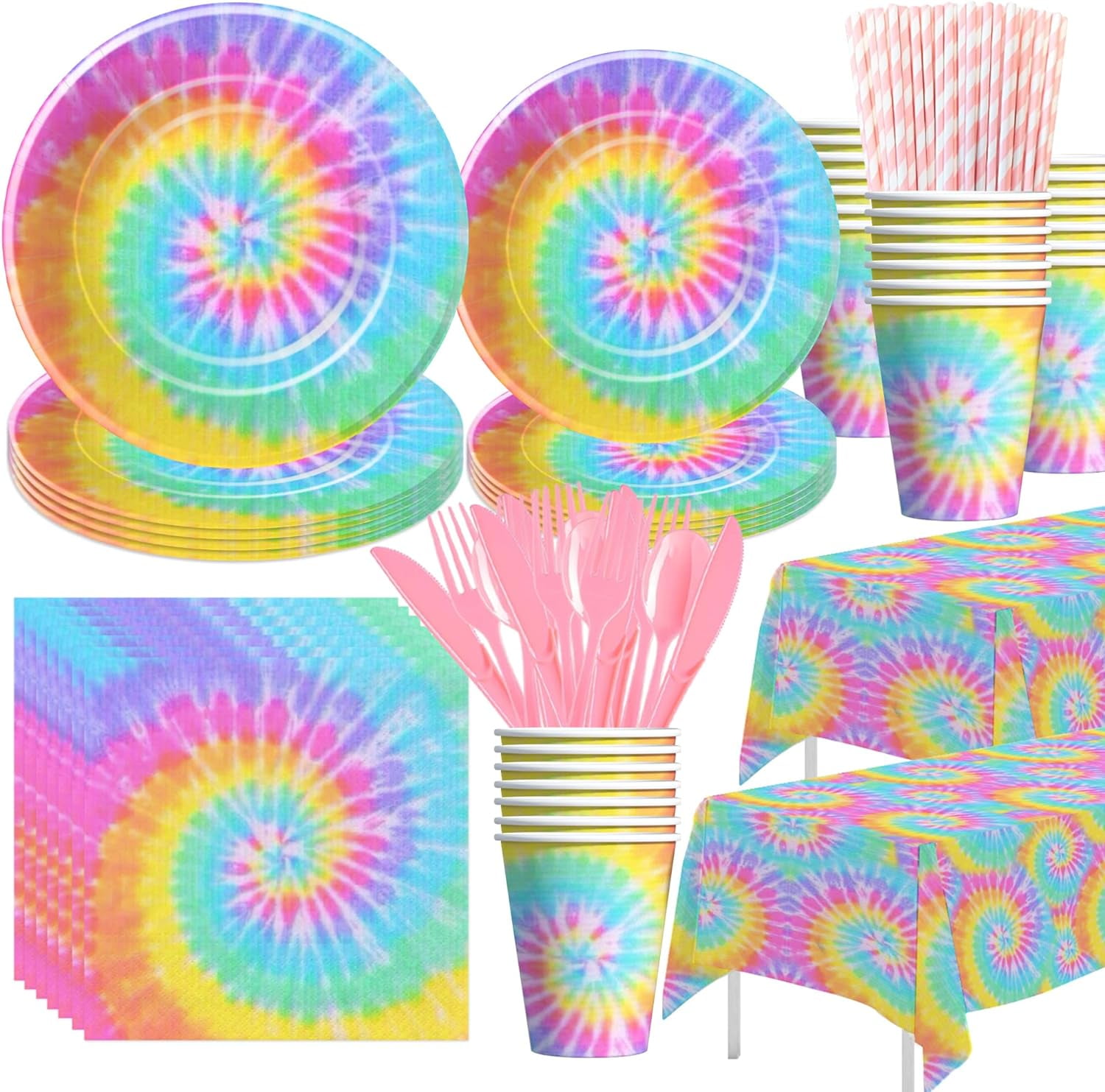 Tie Dye Party Decorations Tableware - Pastel Tie Dye Birthday Party ...