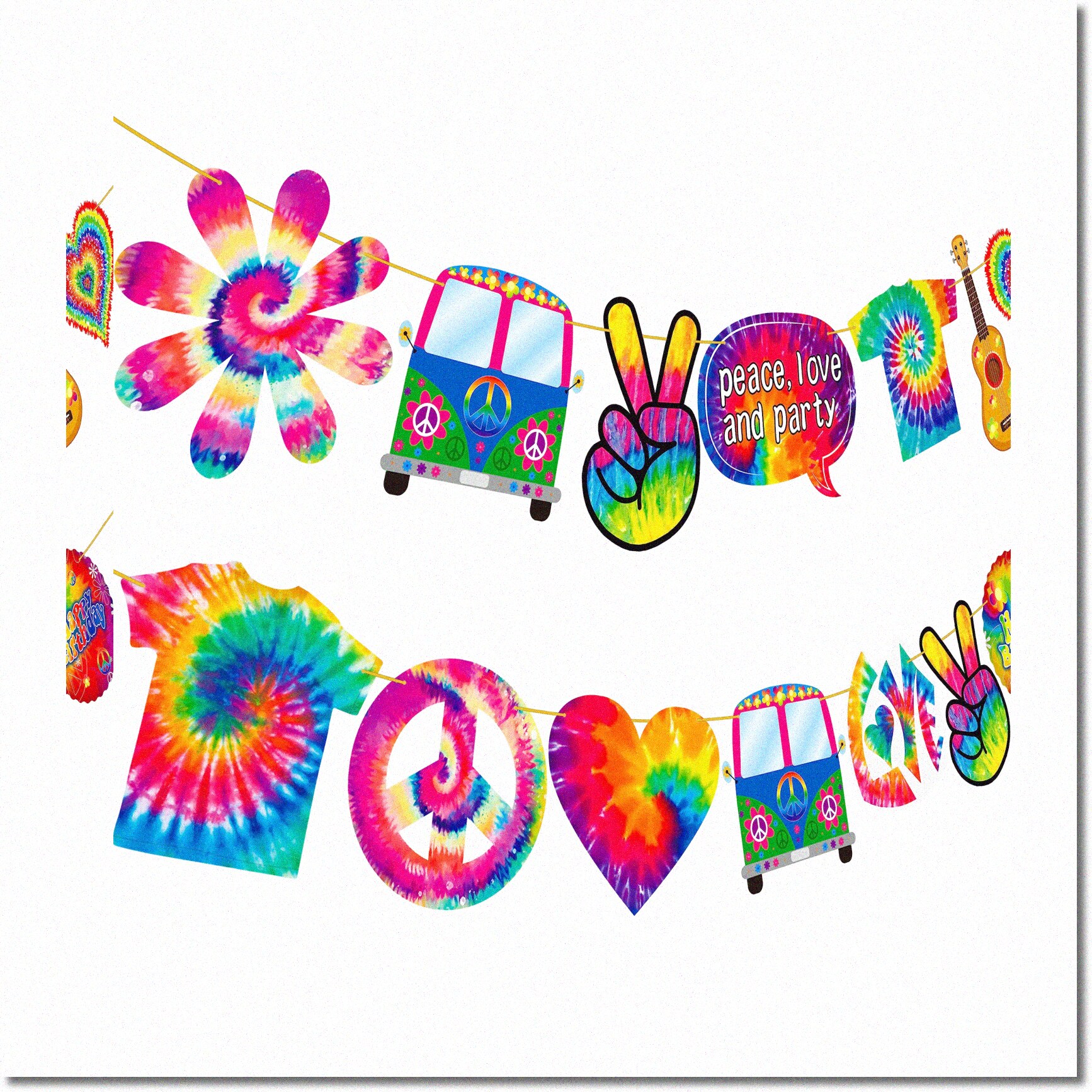 Tie Dye Party Extravaganza - Vibrant 2pcs Banner & Garland Set for ...