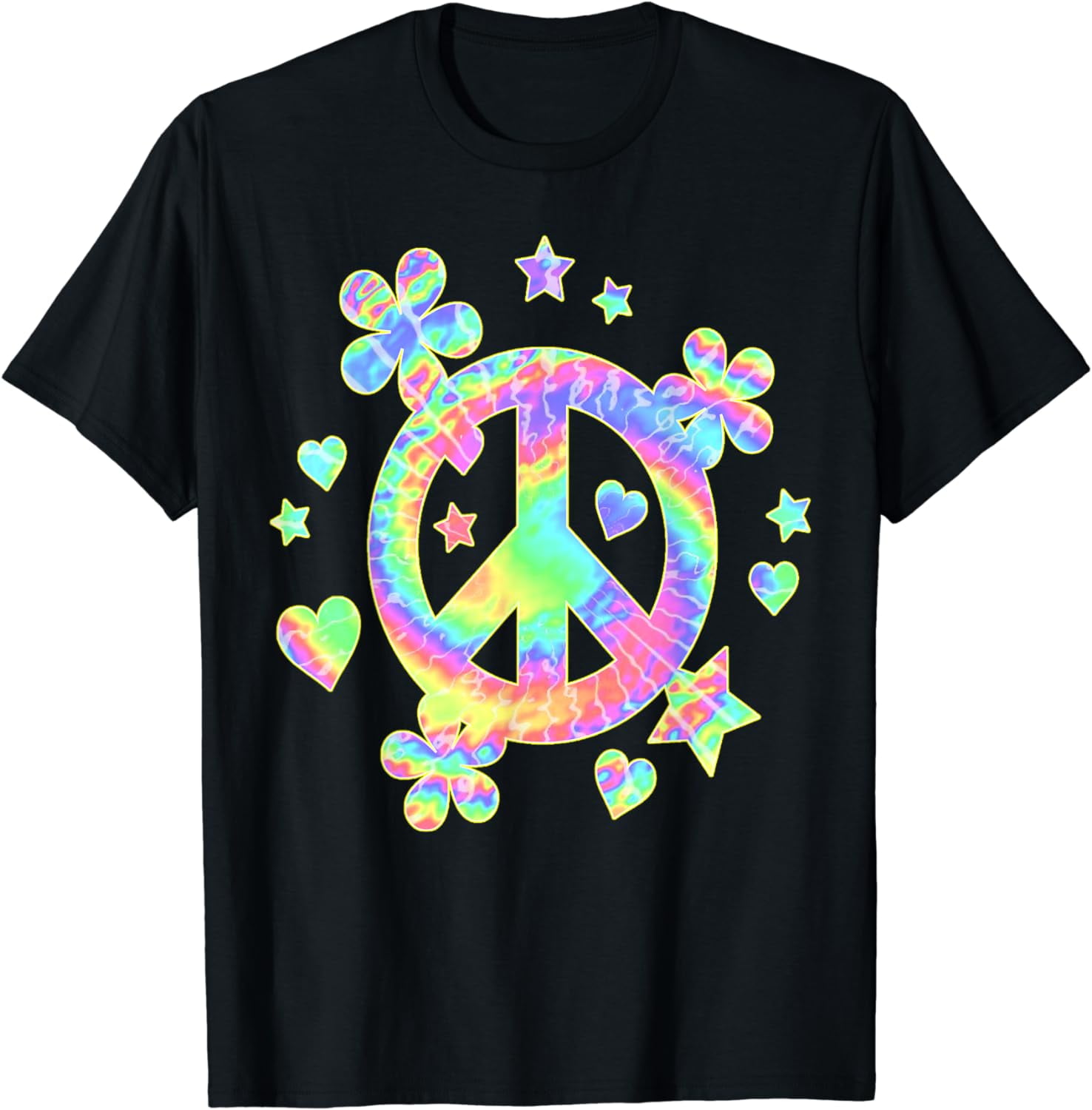 Tie-Dye Peace Sign Cute Love Colorful Tye Dye Hippie Flowers T-Shirt ...
