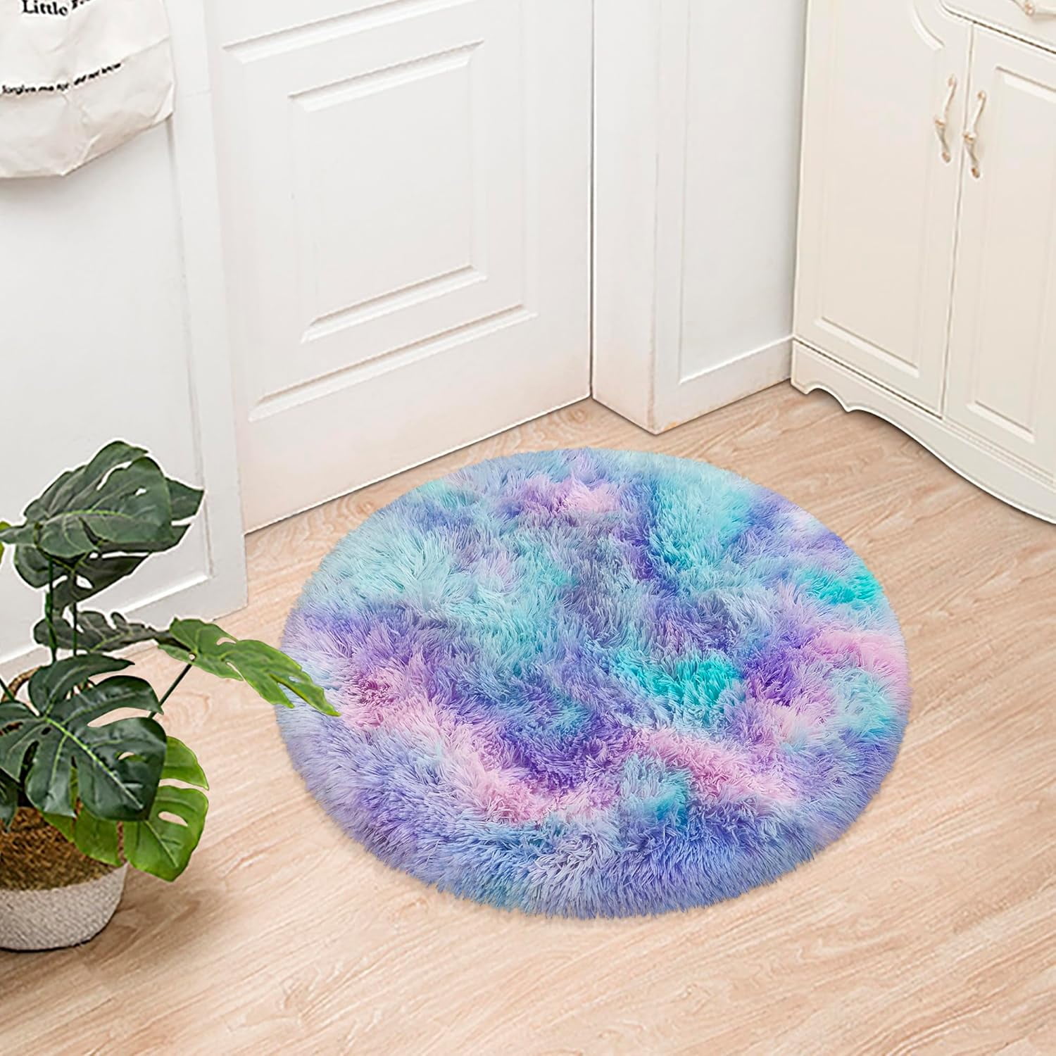 Tie Dye Rainbow Round Rugs Small 3x3 ft Fluffy Circle Rug Furry Carpet ...