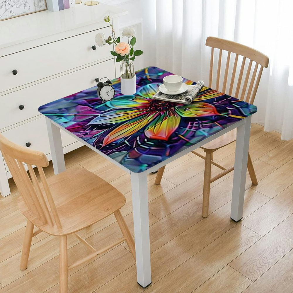 Tie Dye Square Fitted Tablecloth, Old Fashion Loose Pattern with Inner ...