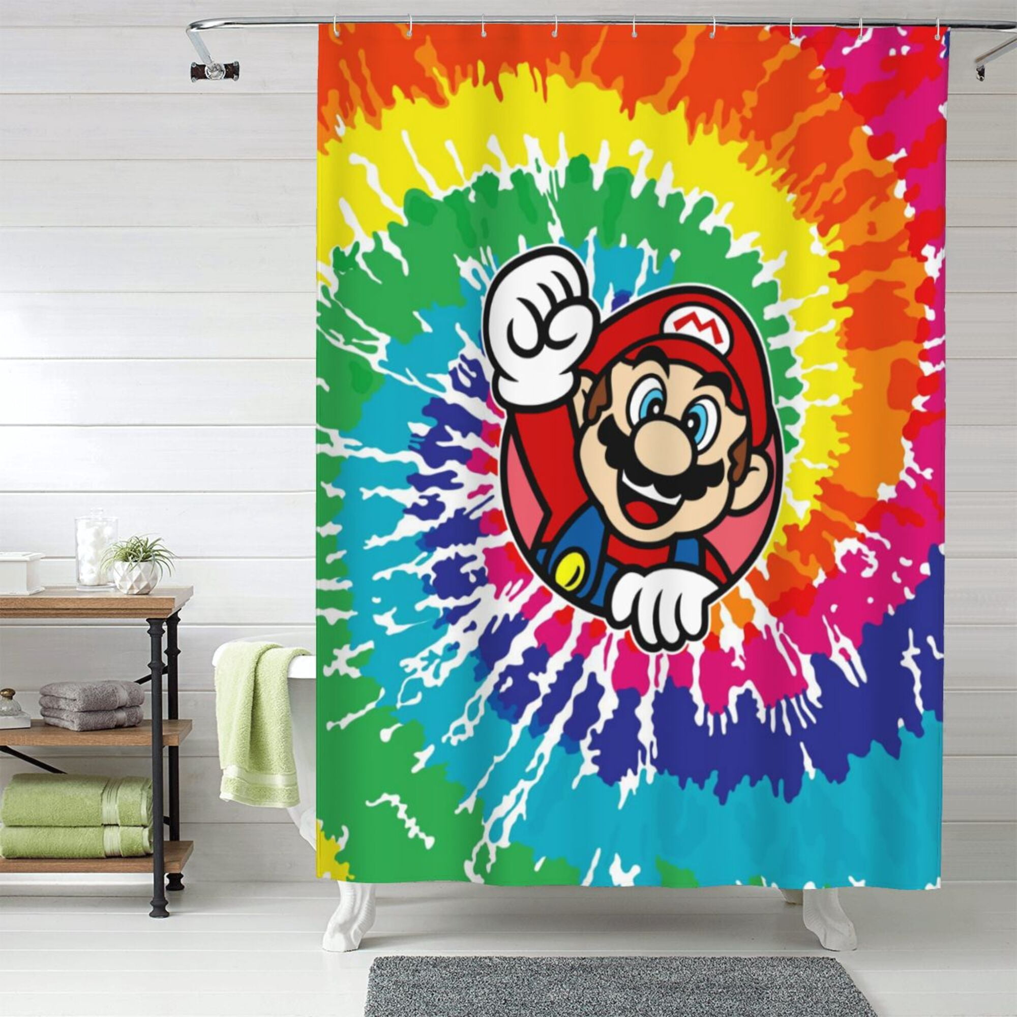 Tie Dye Super Mario Shower Curtain, 60 x 72 inch Waterproof Fabric ...