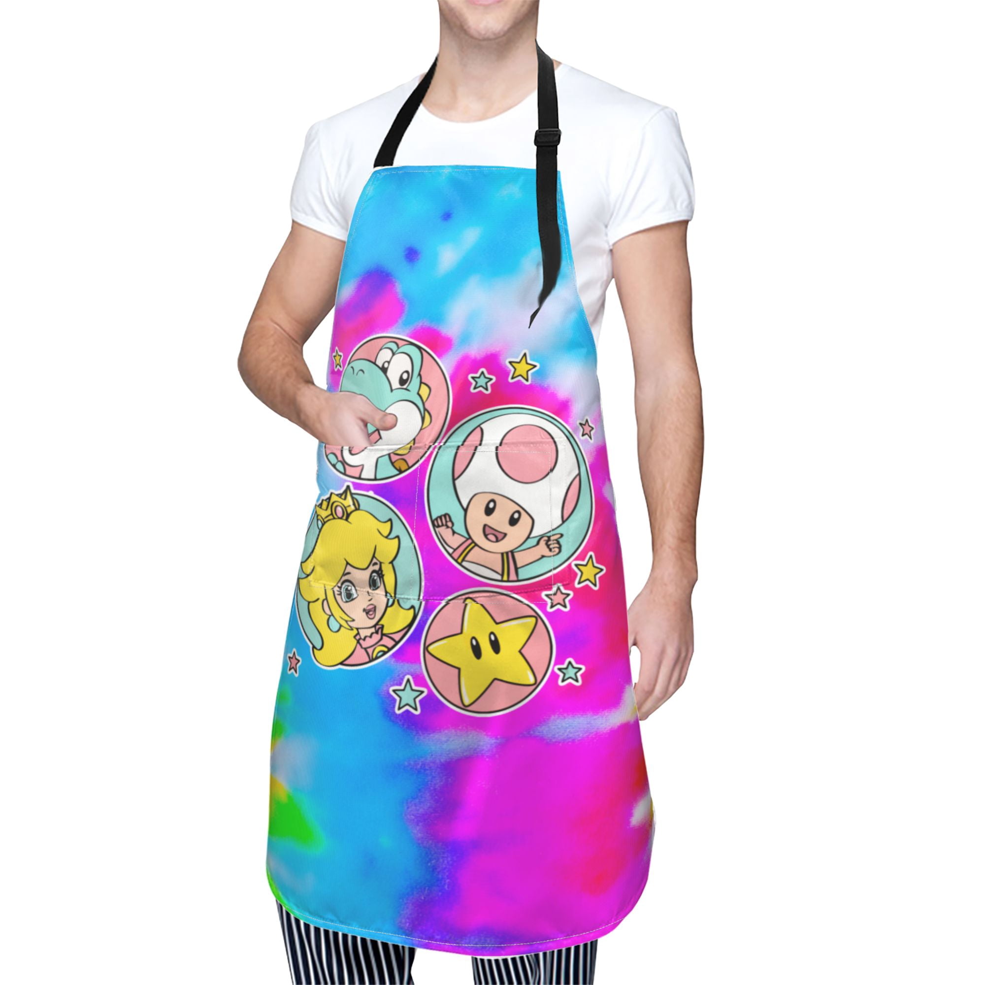 Tie Dye Super Mario Waterproof Apron with 2 Pockets for Men Women ...