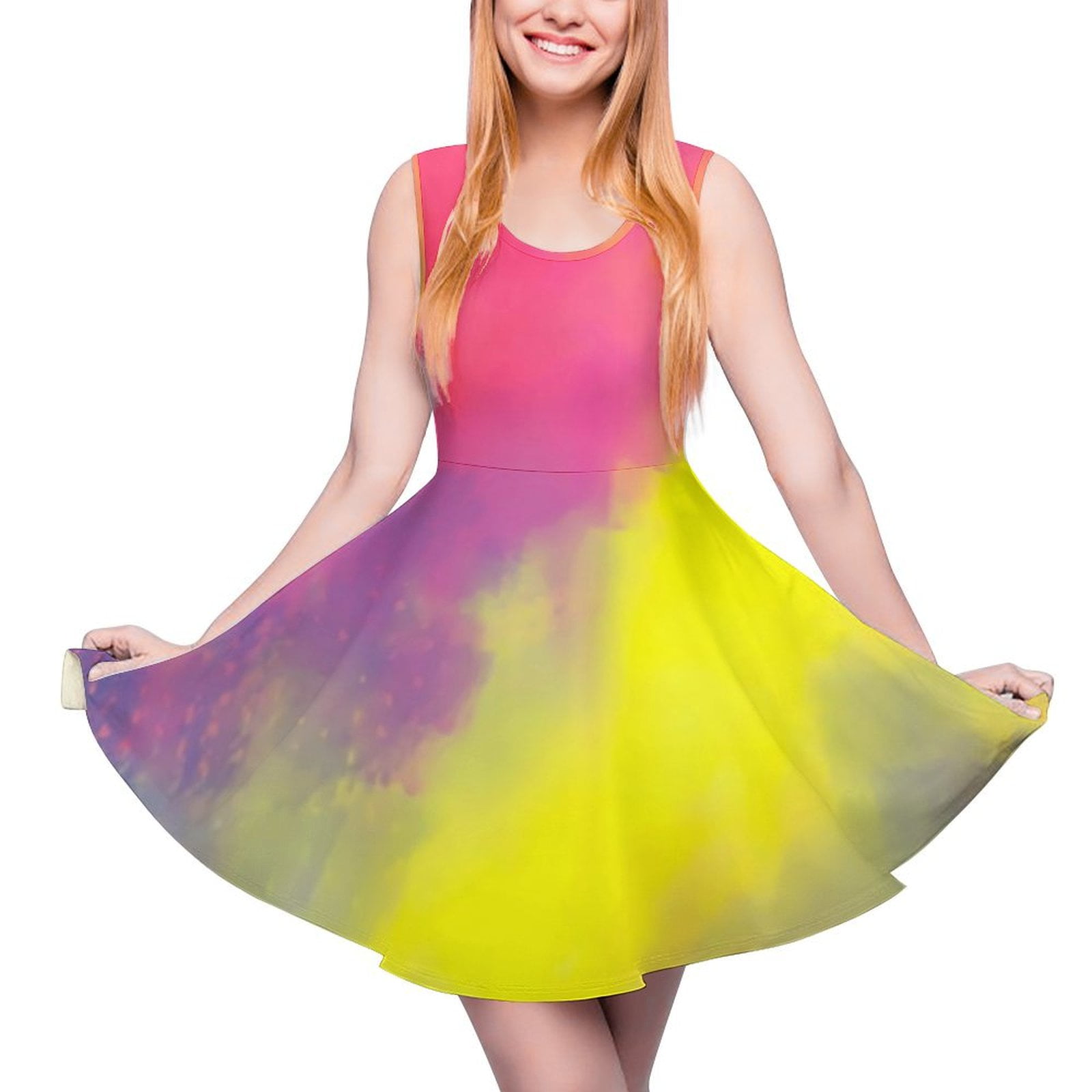 Tie Dye Swirl Dress High Waist Blue Shades Casual Dresses Summer Womens ...