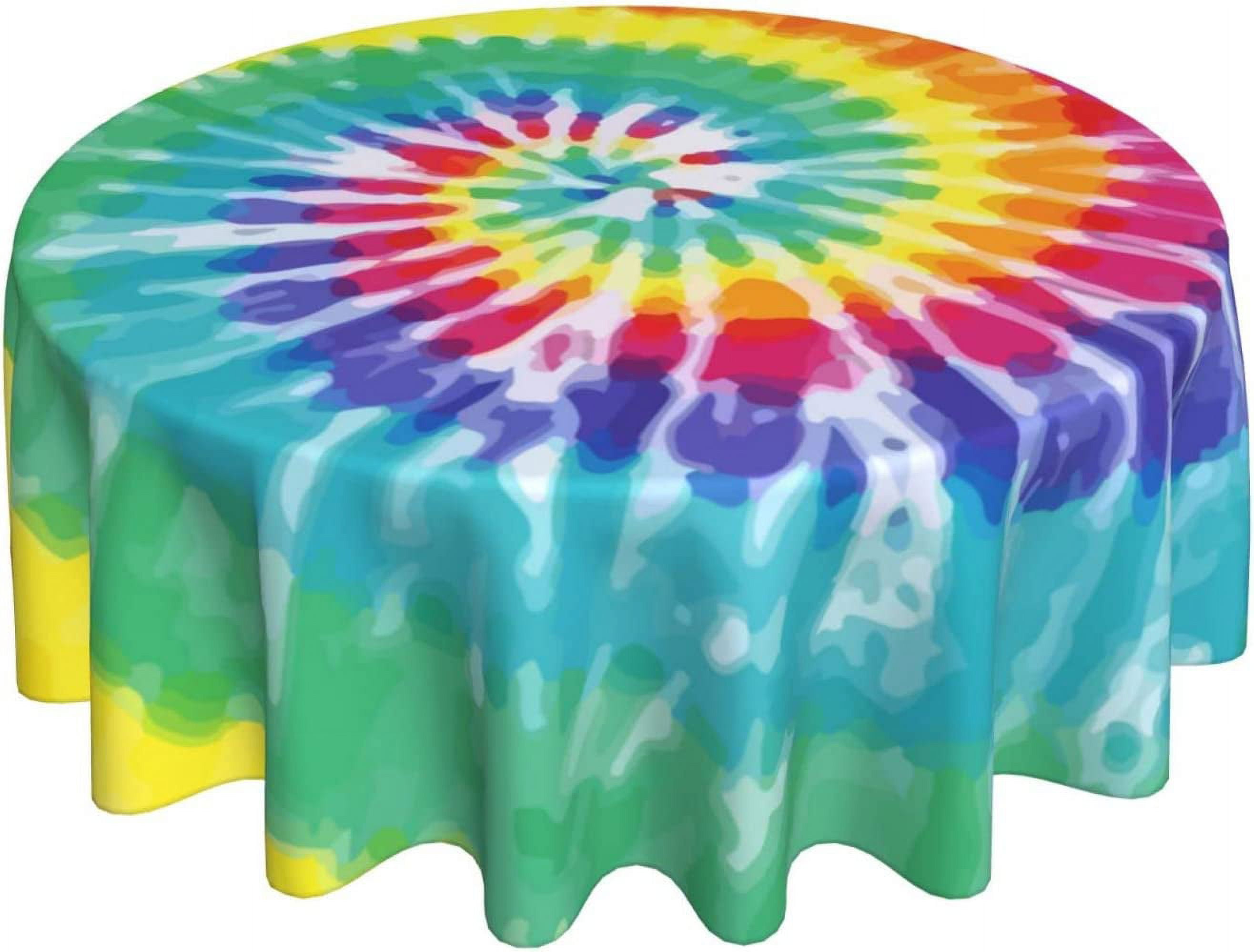 Tie Dye Tablecloth Round 60 Inch Vinyl Spring Rainbow Table Cloths for ...