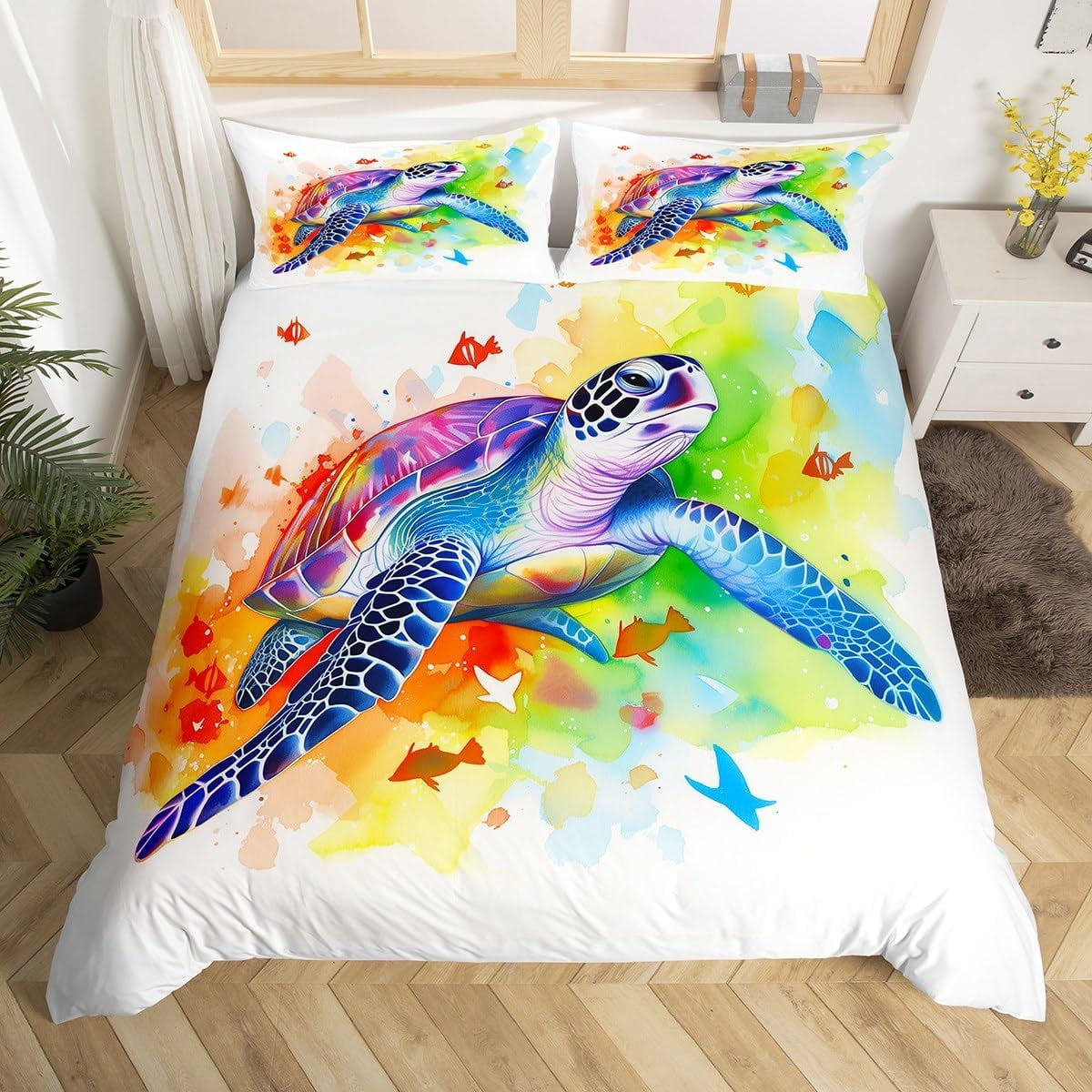 Tie Dye Turtle Comforter Cover Watercolor Sea Tortoise Butterfly ...