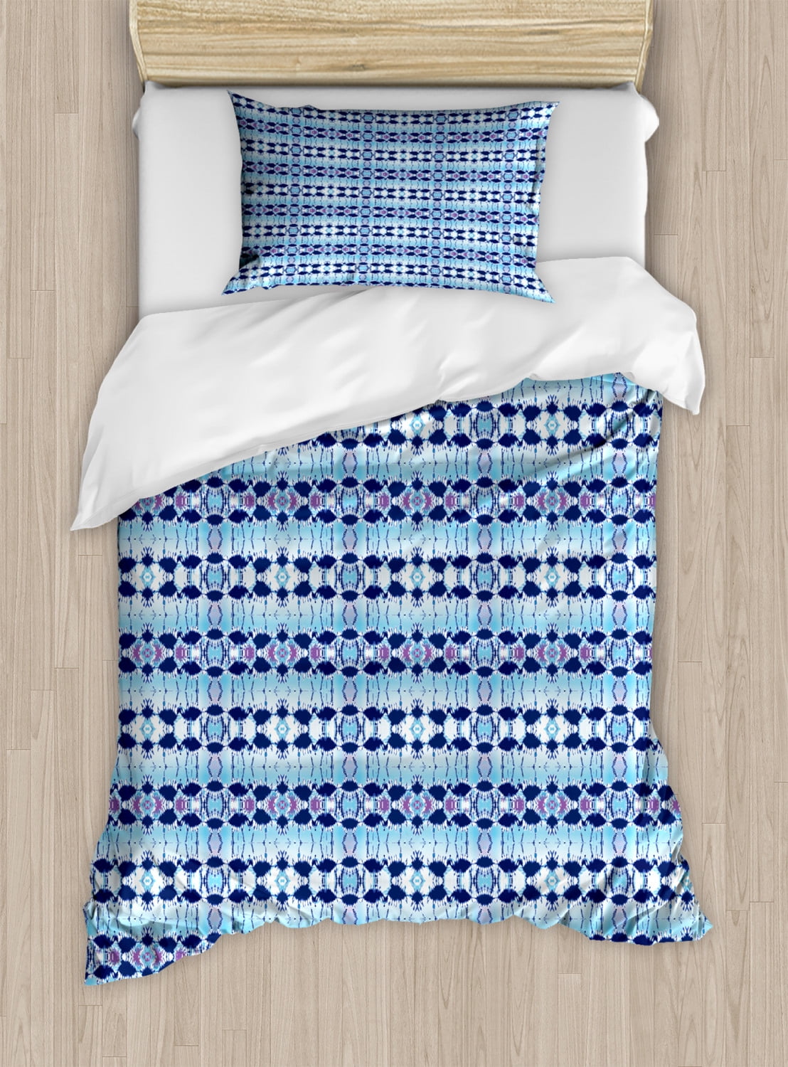 Tie Dye Twin Size Duvet Cover Set, African Asian Pattern in Blue Shades ...