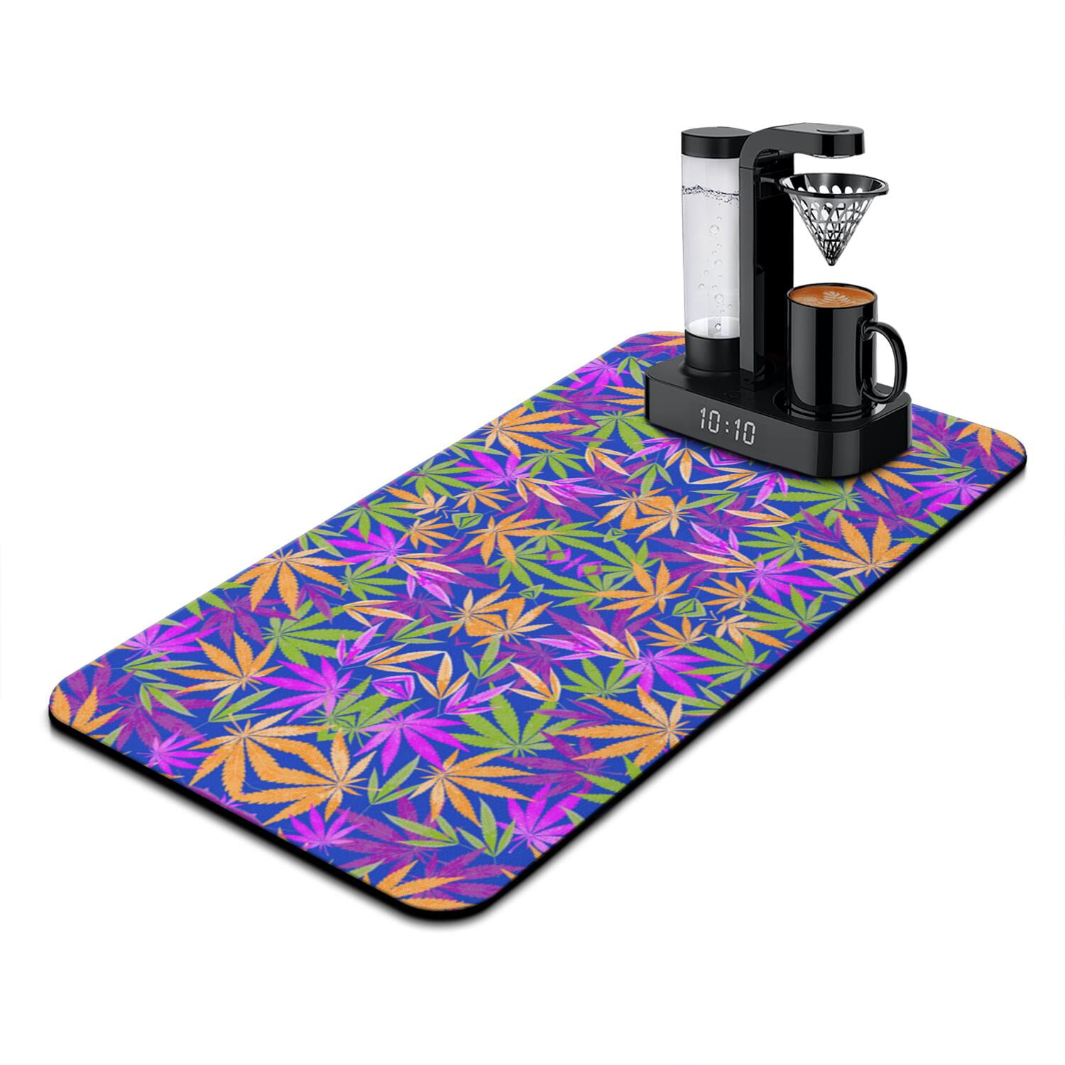 Tie Dye Weed Dish Drying Mat, Diatom Mud Coffee Bar Mat with Marijuana ...
