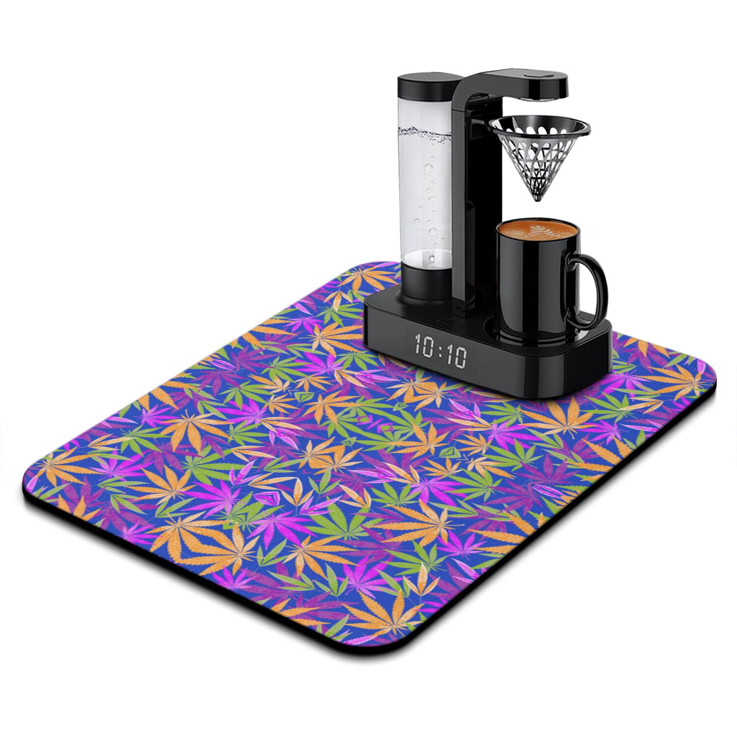 Tie Dye Weed Dish Drying Mat, Diatom Mud Coffee Bar Mat with Marijuana ...