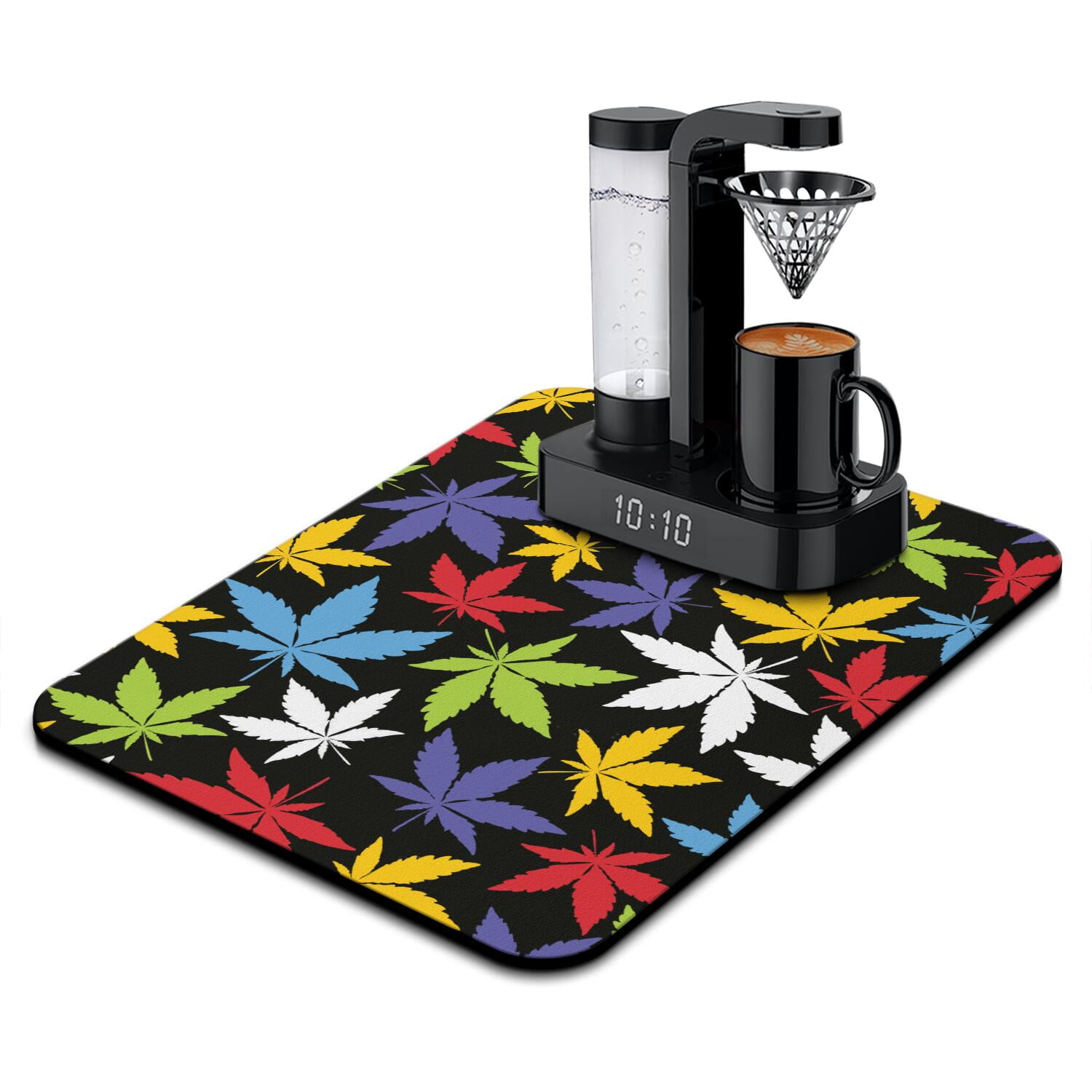 Tie Dye Weed Dish Drying Mat, Diatom Mud Coffee Bar Mat with Marijuana ...