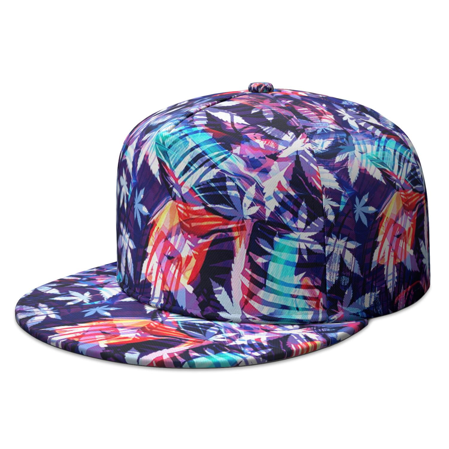 Tie Dye Weed Flat Brim Panel Hat - High Top Baseball Cap for Hip Hop ...