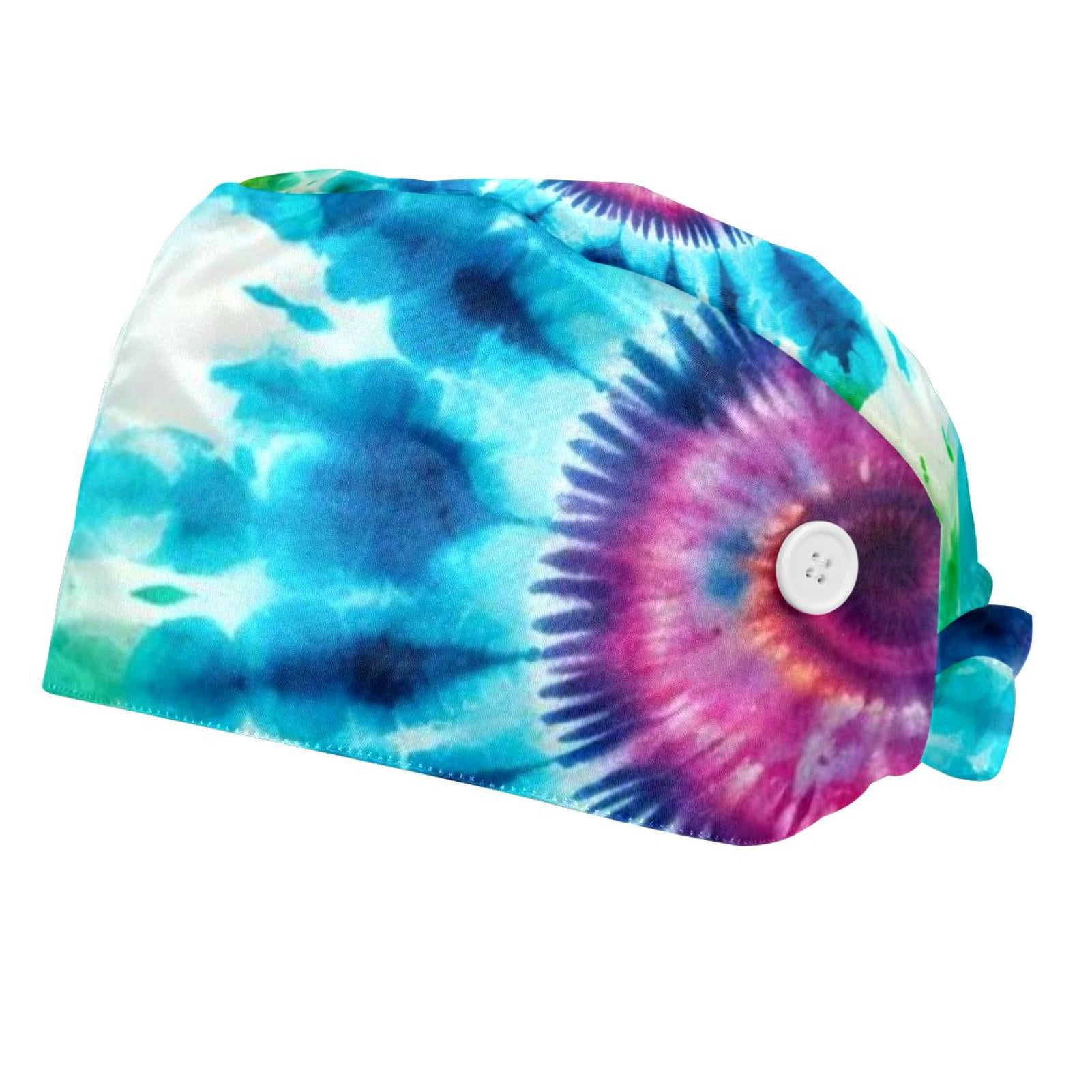 Tie-Dye Working Cap with Button, Cotton Working Hat Sweatband for Women ...