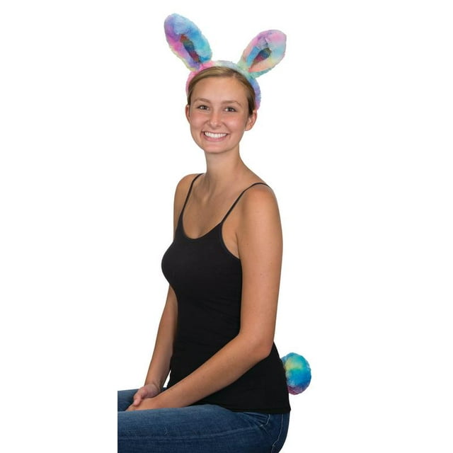 Tie Dyed Plush Furry Bunny Rabbit Ears And Pom Tail Set Easter Costume ...