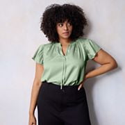 Tie Front Ruffled V-Neck Shell - Walmart.com