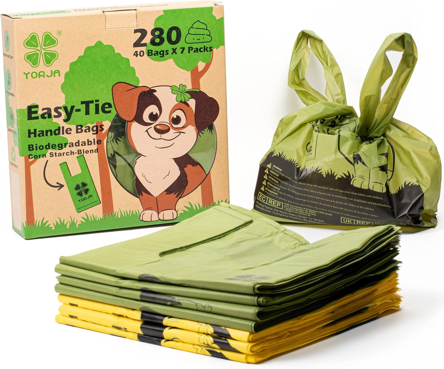 Tie Handles Dog Poop Bags, 280 Pet Waste Bags with OK BIOBASED ...