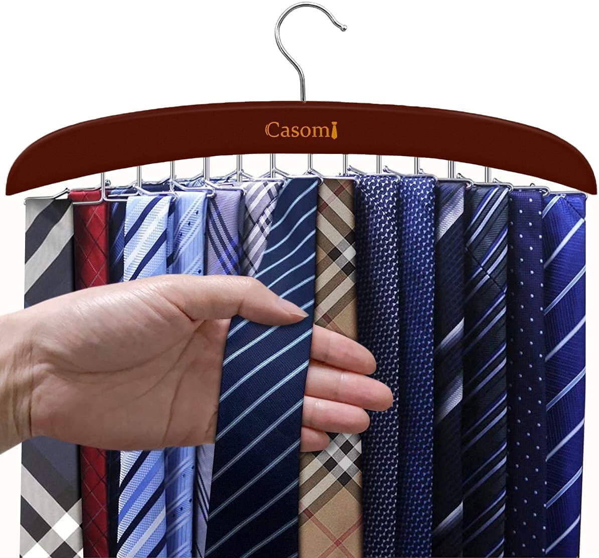 Visen Wooden Tie Rack, 24 Hook Tie Holder, 360Â° Rotating Swivel ...