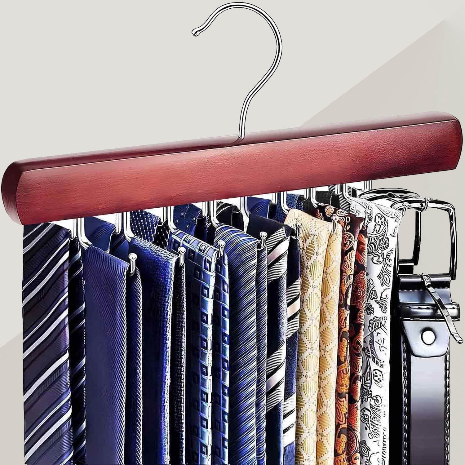 Tie Rack Hanger for Closet, Wooden Tie Hangers with Folding Hooks ...