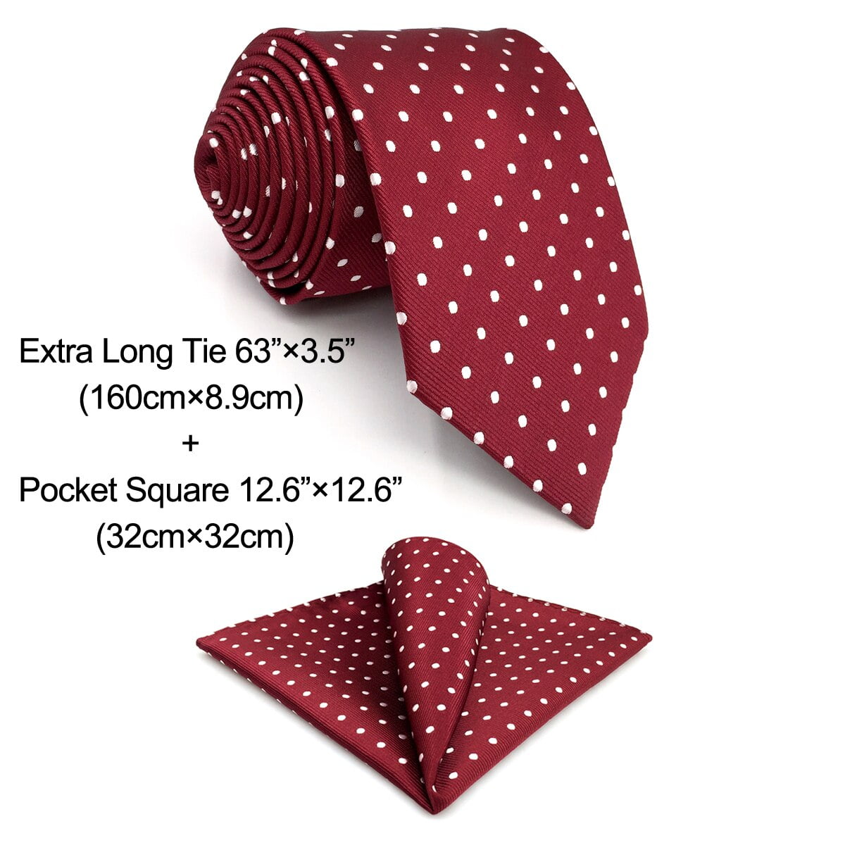 Tie Sets for Men Wedding Necktie Red Burgundy Dot Extra Long Extra Long ...