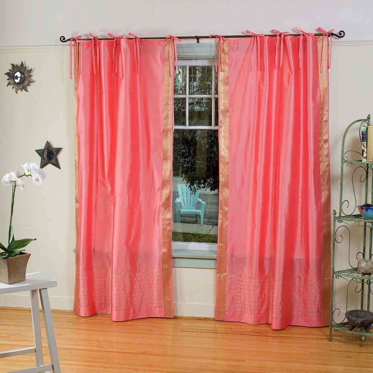 Tie Top Sheer Sari Curtains 43" W X 63" L matching tiebacks ...