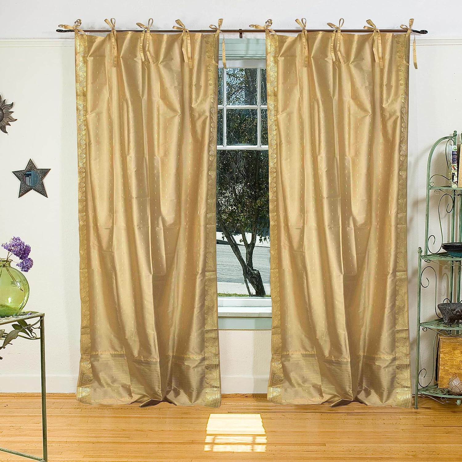 Tie Top Sheer Sari Curtains 60" W X 84" L matching tiebacks ...